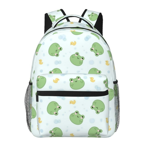 Zufioo Kawaii Frogs Print Casual Student Backpack, Adjustable Shoulder ...