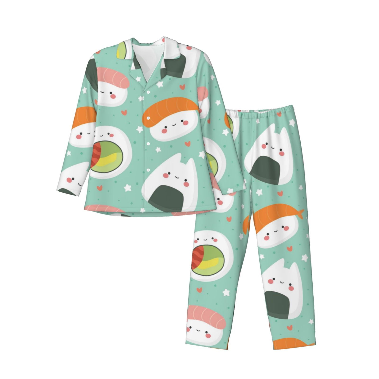 Zufioo Kawaii Sushi Mens Pajamas Set, Mens Long-Sleeved Pajama and ...