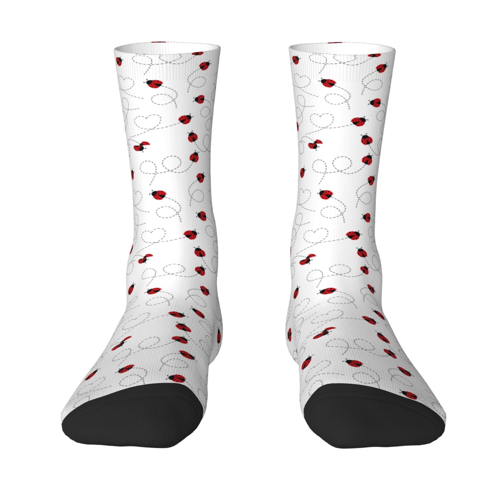 Zufioo Ladybugs Flying On Dotted Route Print Thigh High Socks,Knee High ...