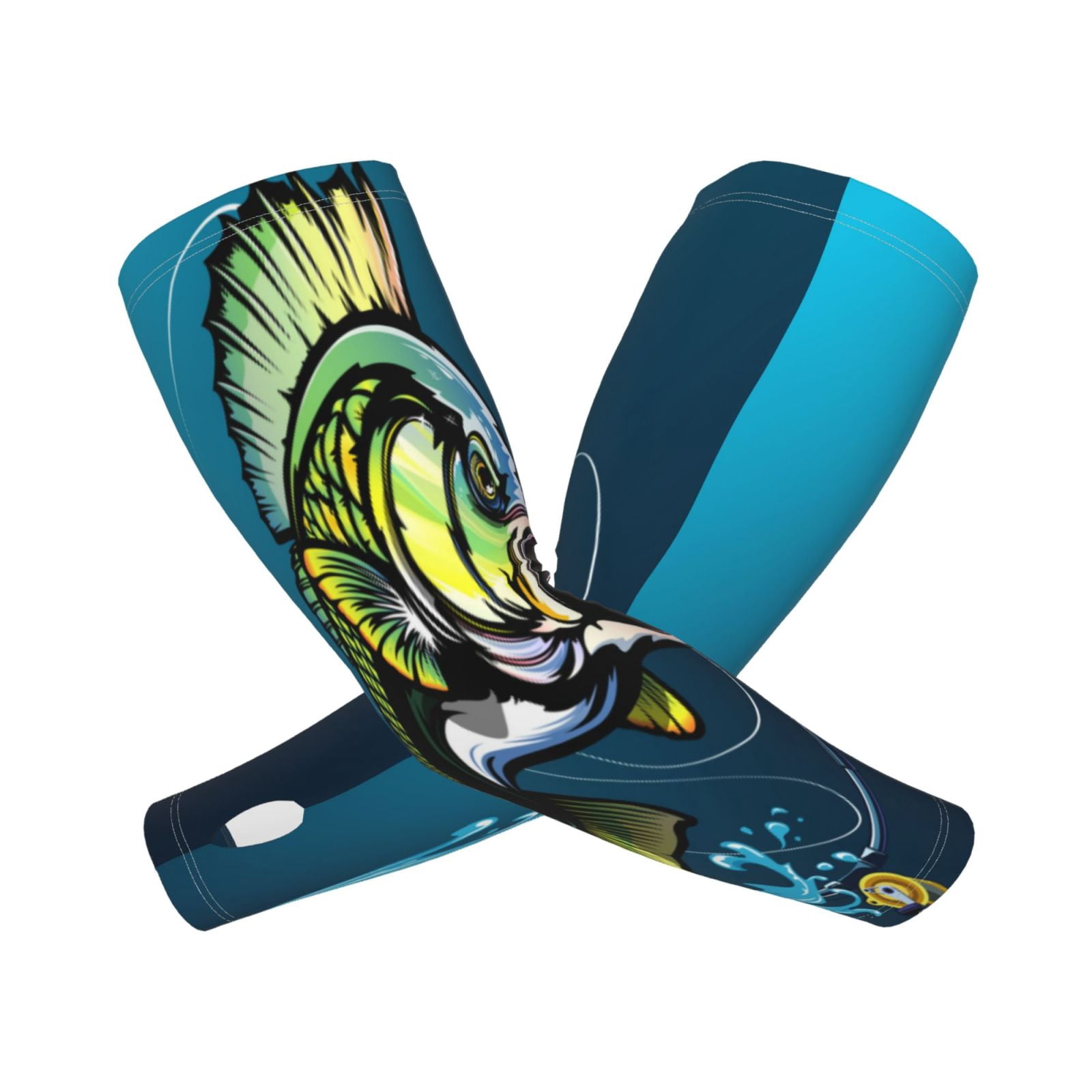 Zufioo Largemouth Bass Fish Pattern Ice Silk Arm Sleeves, Non-slip and ...