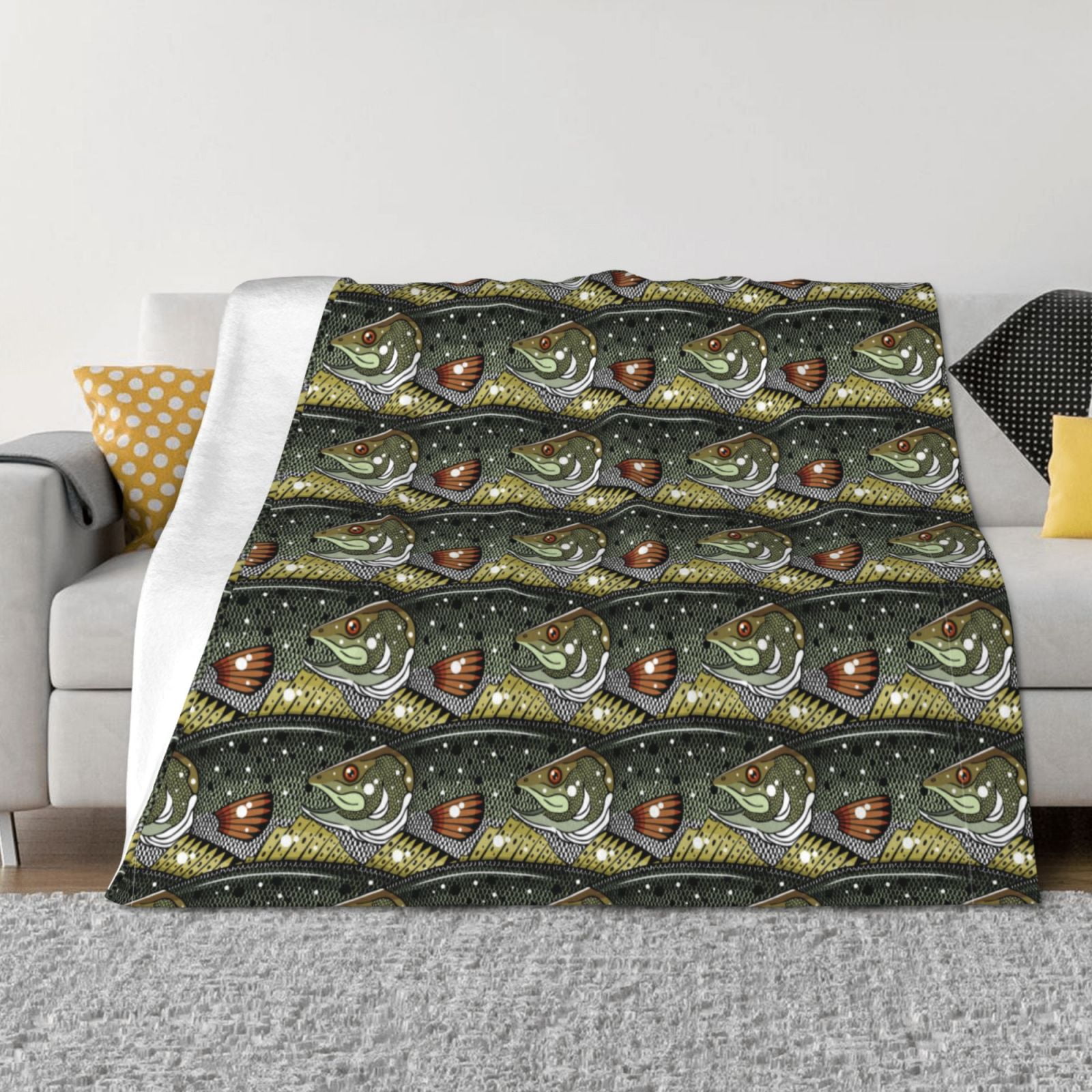 Zufioo Largemouth Bass Fish Print Horizontal Flannel Blanket, Anti ...