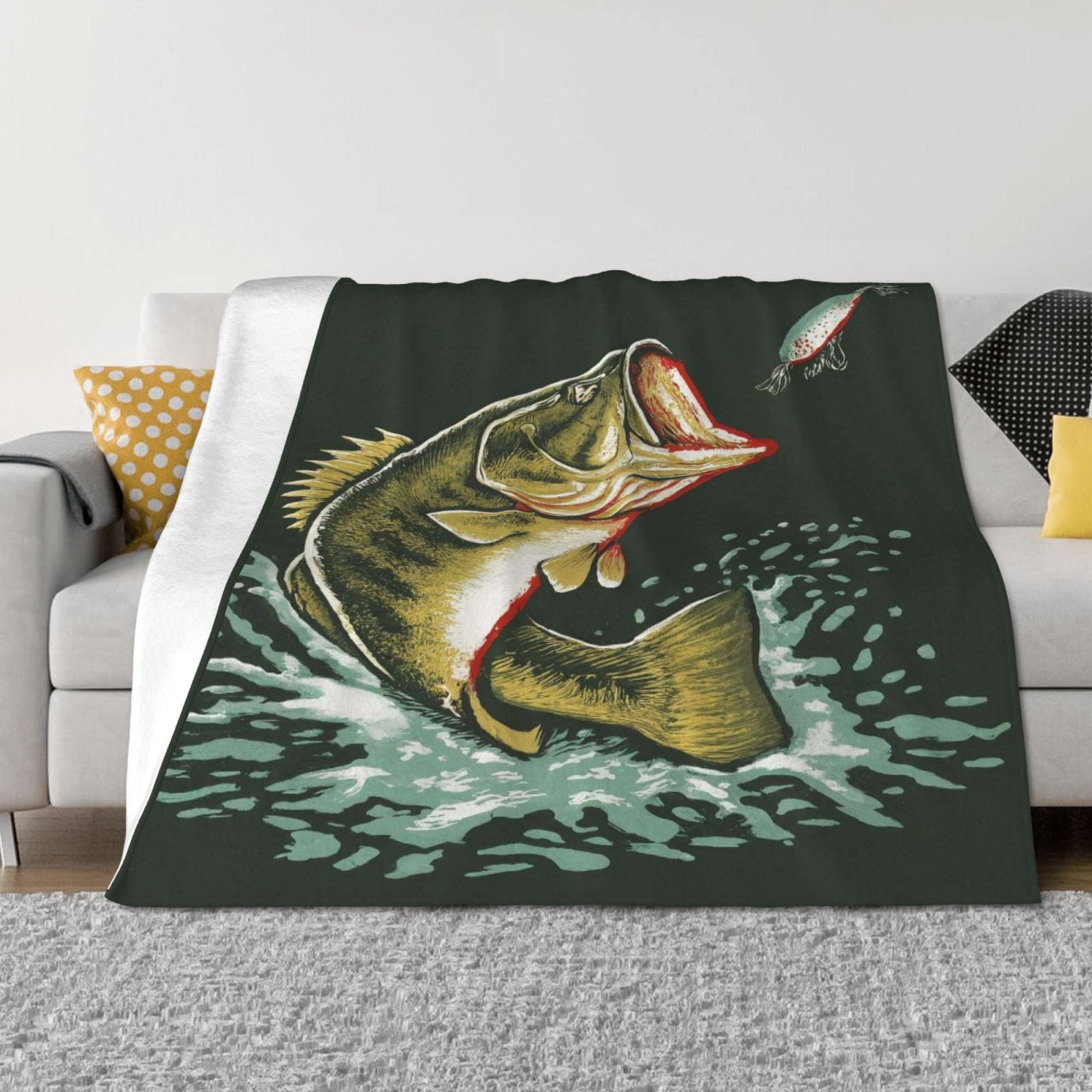 Zufioo Largemouth Bass jumps out of water Print Horizontal Flannel ...