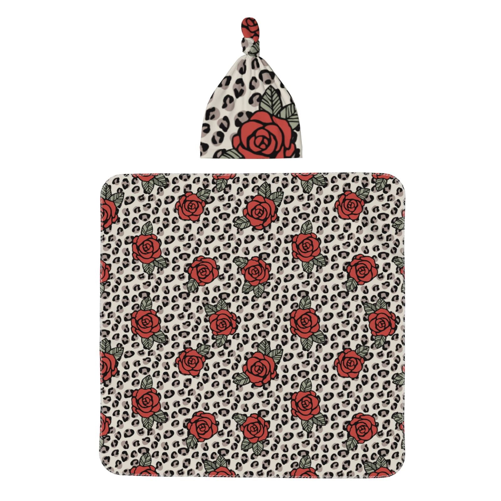 Zufioo Leopard Print Rose Print Baby Beanie Hat Swaddle Blanket Set ...