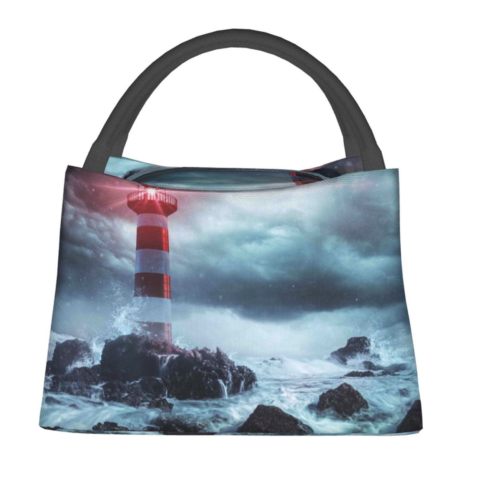 Zufioo Lighthouse in a Stormy Sea Insulated Reusable Grocery Bags ...