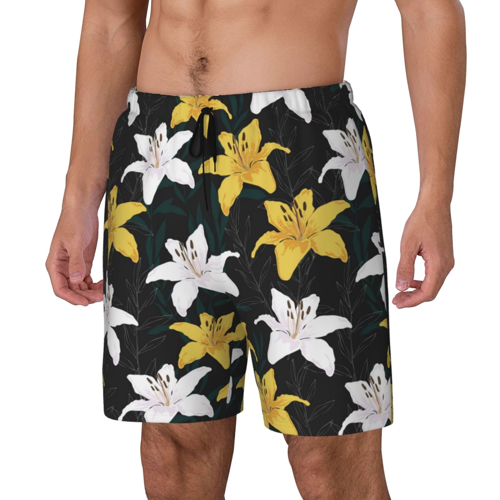 Zufioo Lilies Flowers Mens Swimsuit Trunks with Compression Liner,Quick ...