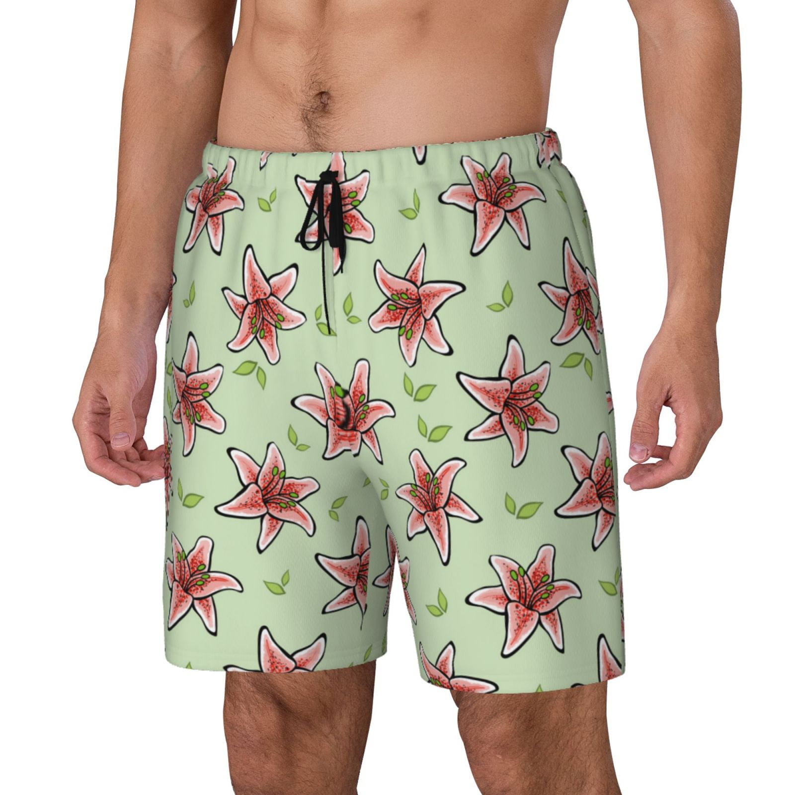 Zufioo Lilies Flowers Mens Swimsuit Trunks with Compression Liner,Quick ...