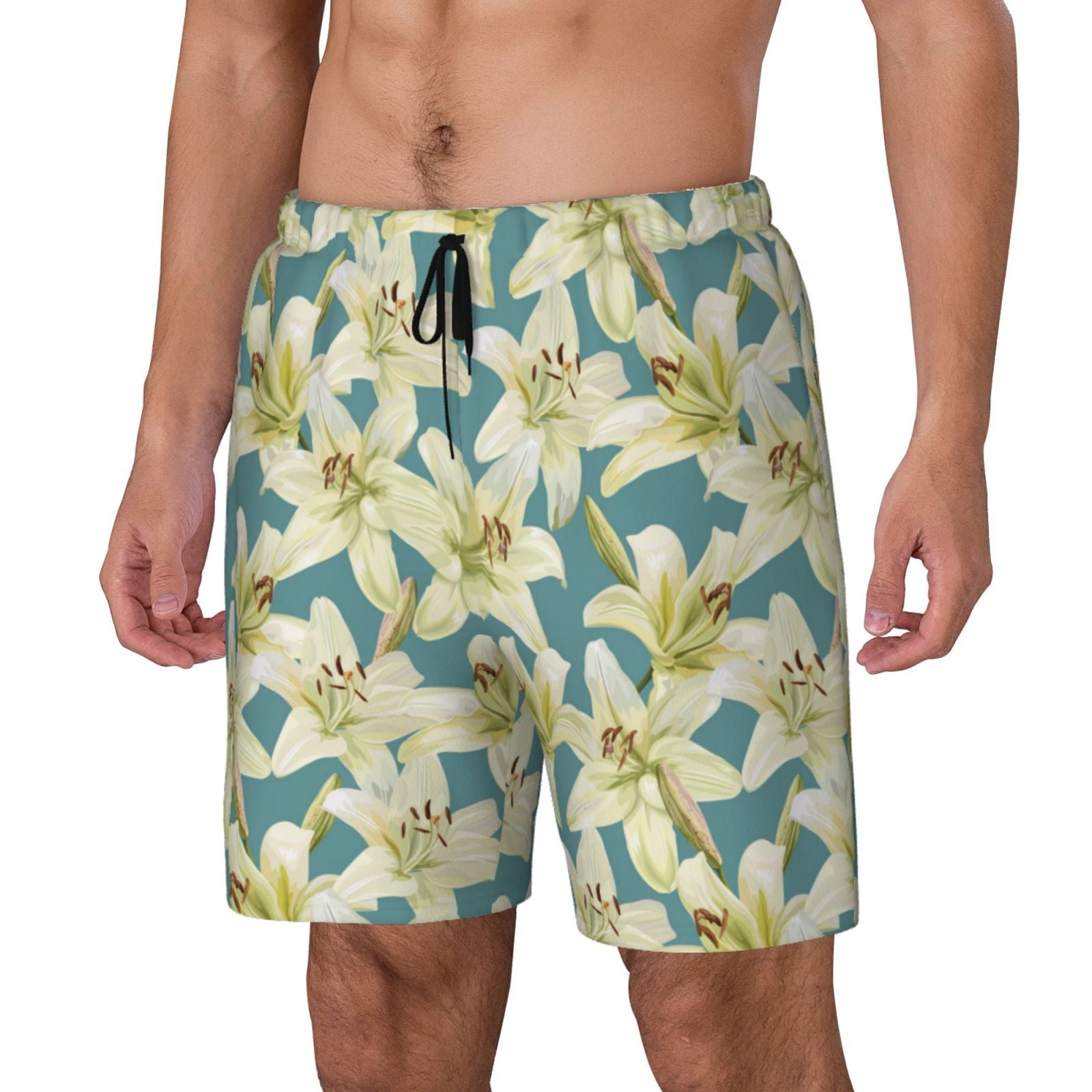 Zufioo Lilies Flowers Mens Swimsuit Trunks with Compression Liner,Quick ...