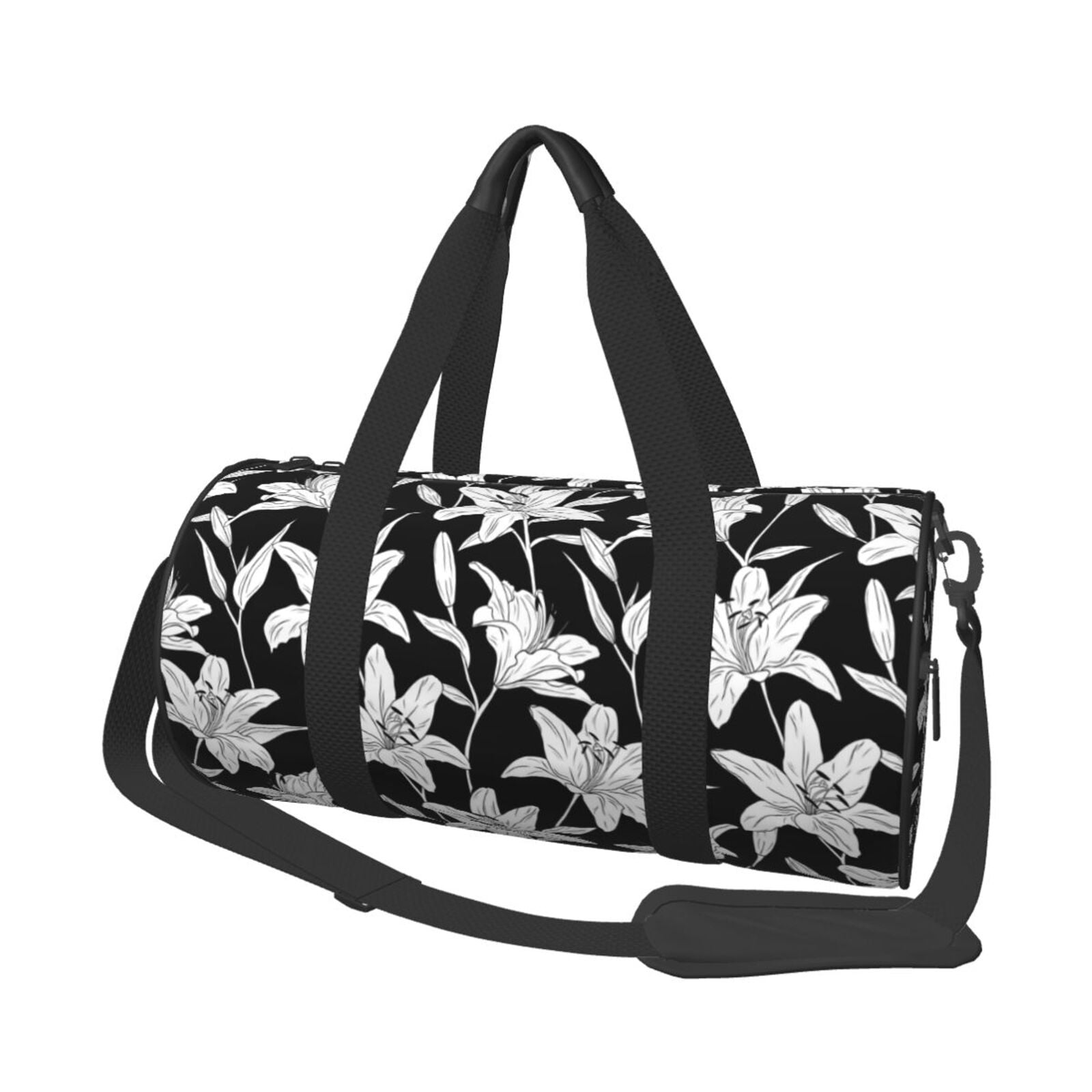 Zufioo Lilies Flowers Print Round Sports Travel Duffel Bag, Airplane Weekender Bag, Waterproof ...