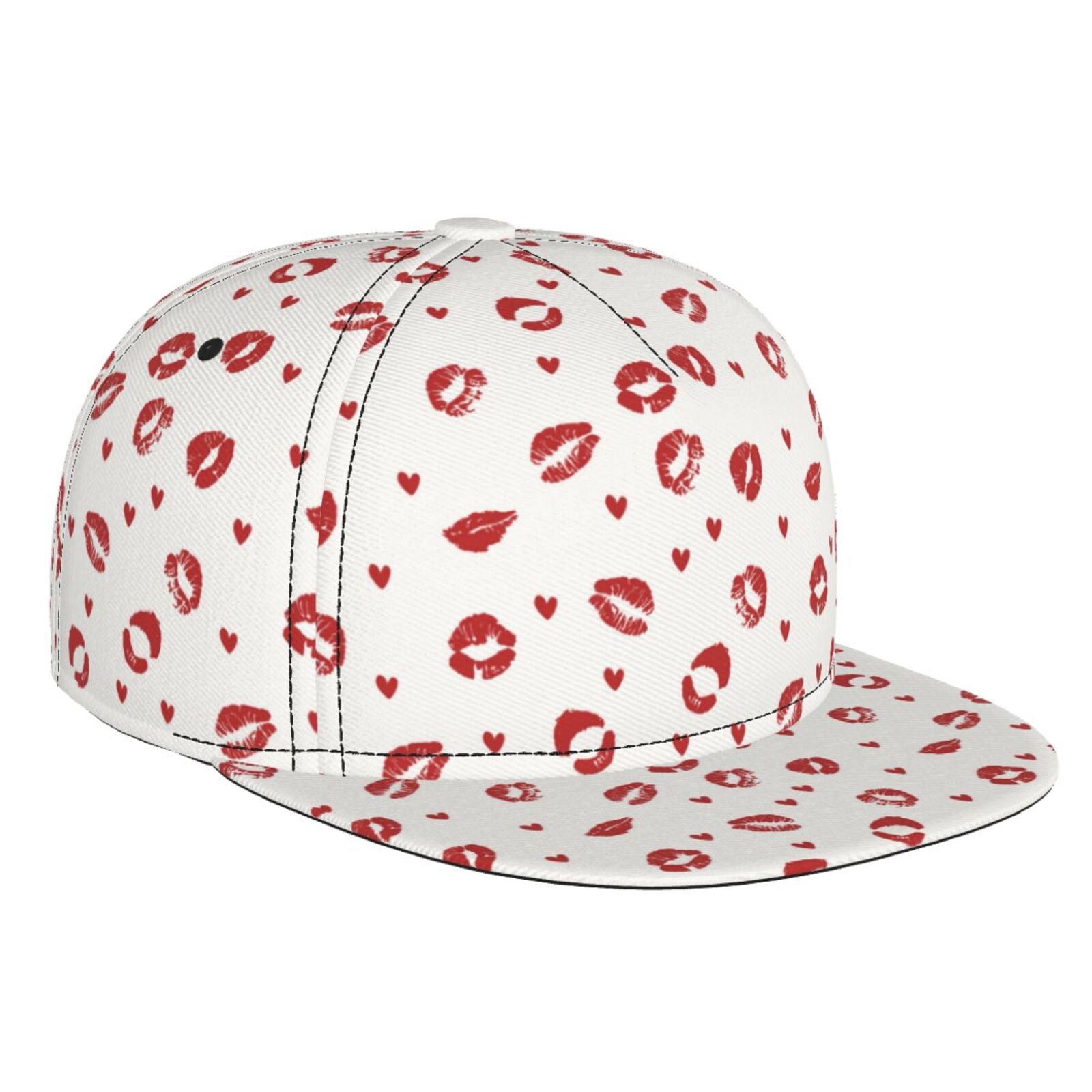 Zufioo Lips Kiss Print Flat Brim Baseball Cap, Sun Protection, Sweat ...