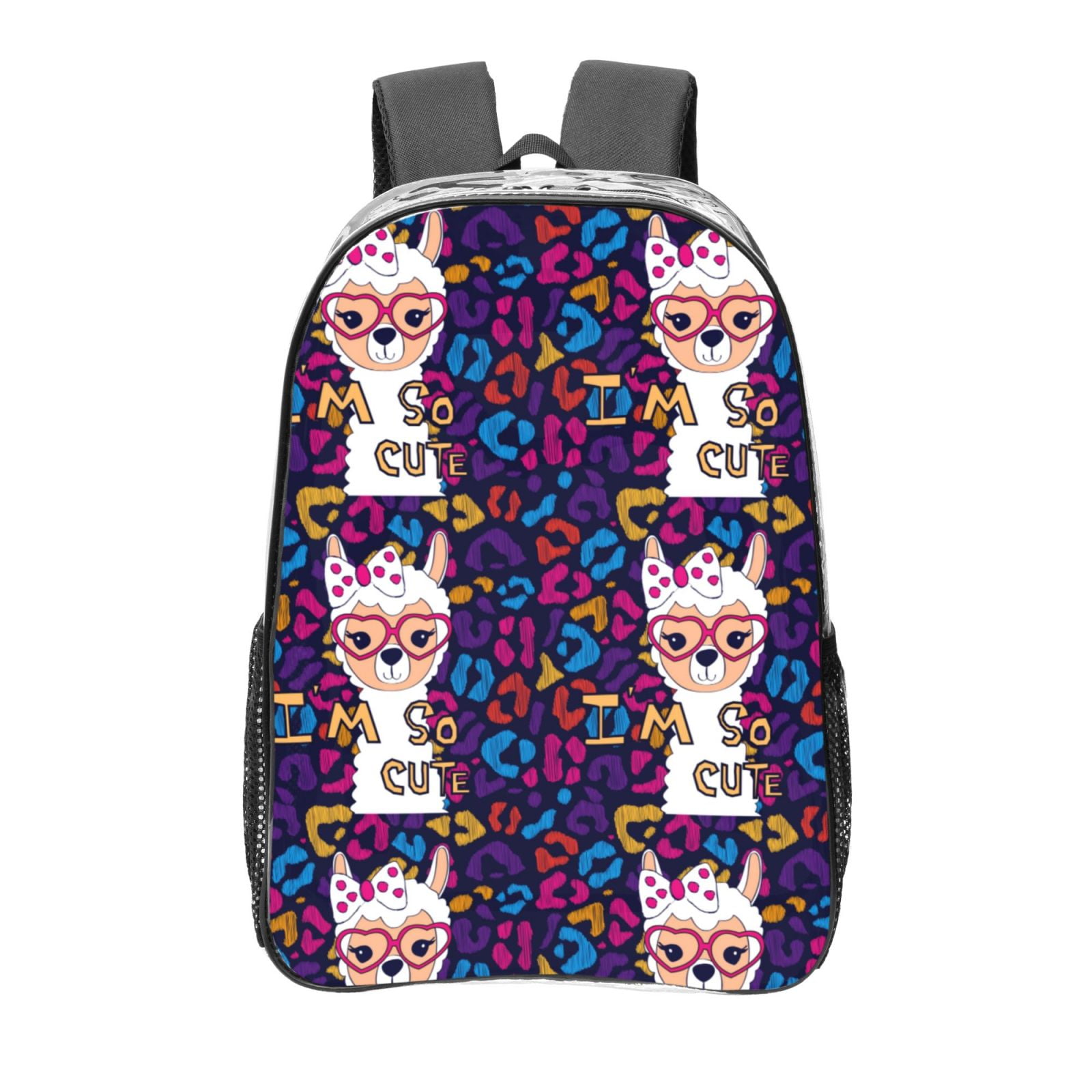 Zufioo Llama Alpaca Print Transparent Backpack, 16-inch PVC Waterproof ...