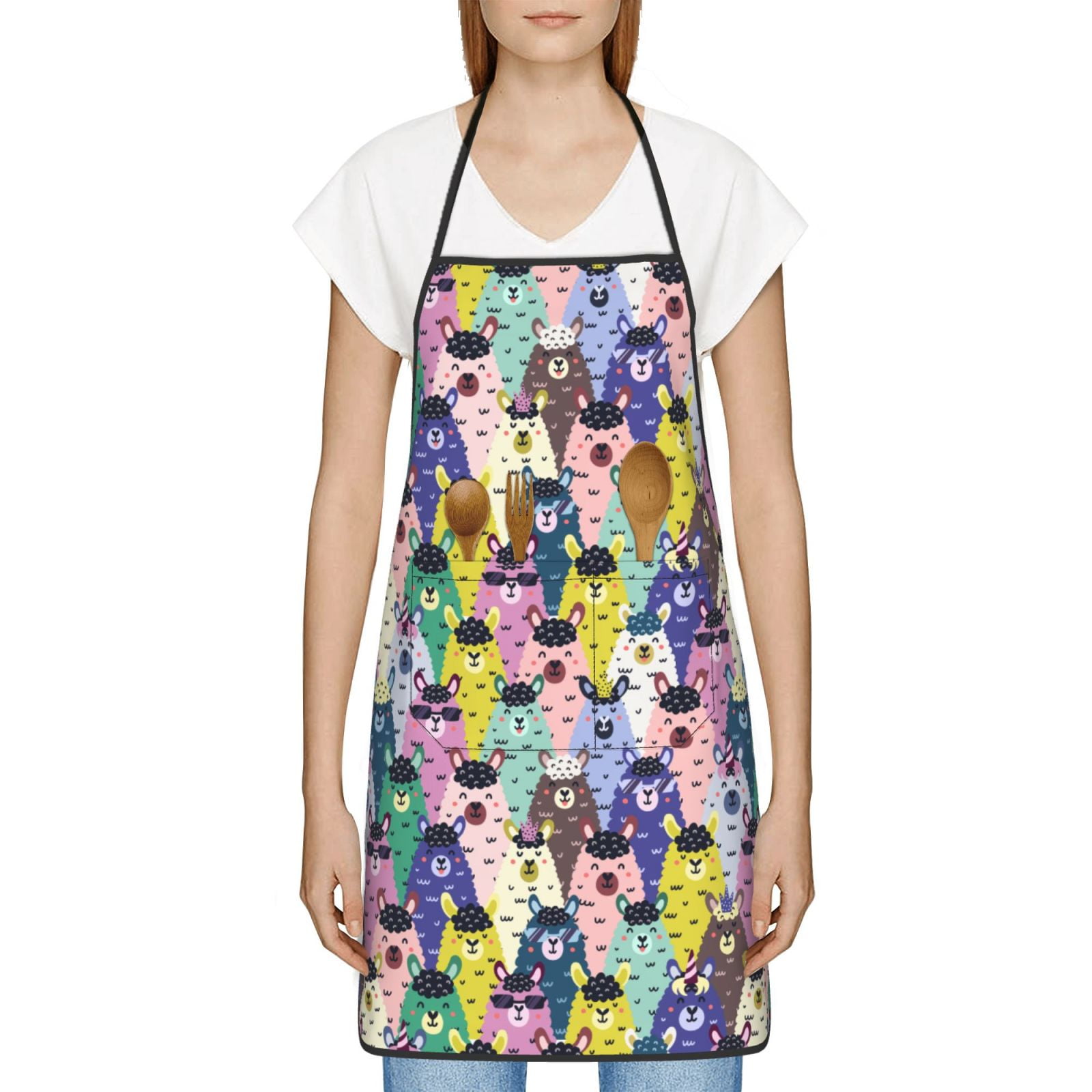 Zufioo Llamas Colorful for Lock Hem Apron with Pockets, Stain and Oil ...