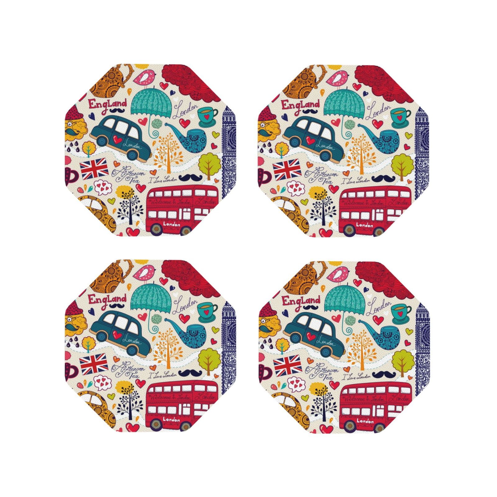 Zufioo London Symbols Print Leather Coaster Set, Decorative PVC ...