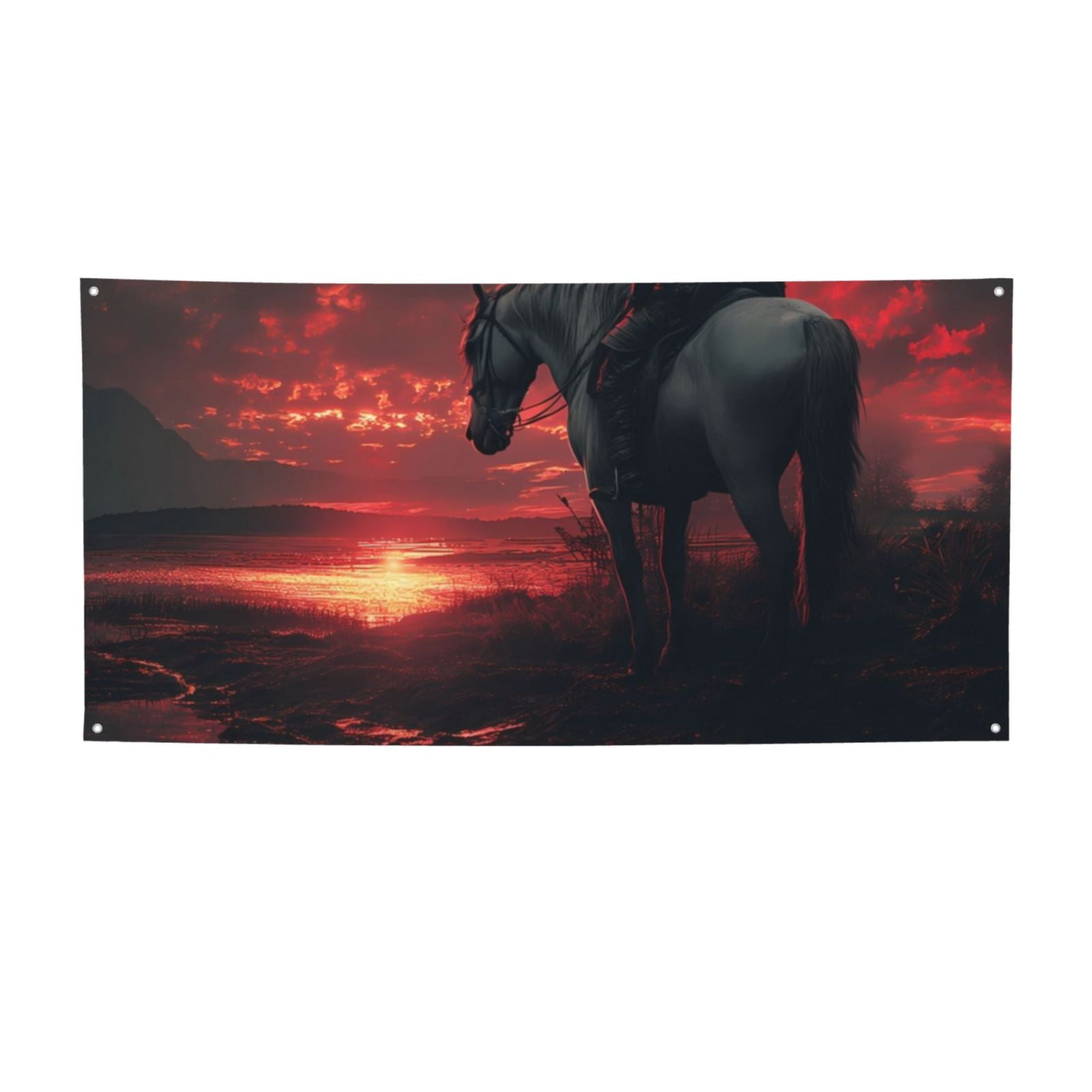Zufioo Lone Rider Under Red Sky Print Holiday Banners, Party Banners ...