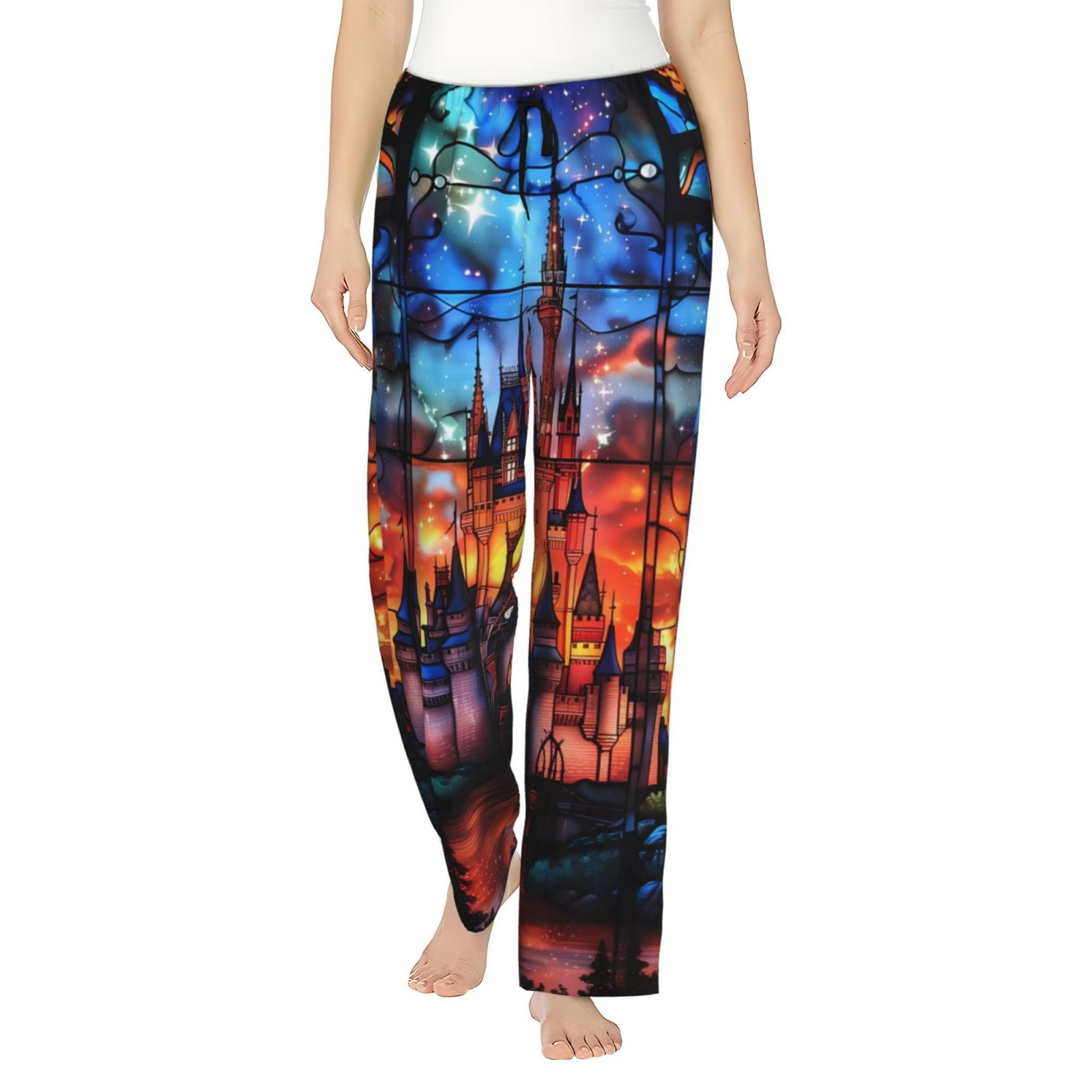 Zufioo Magical Stained Glass Castle Women Pajama Pants Drawstring ...