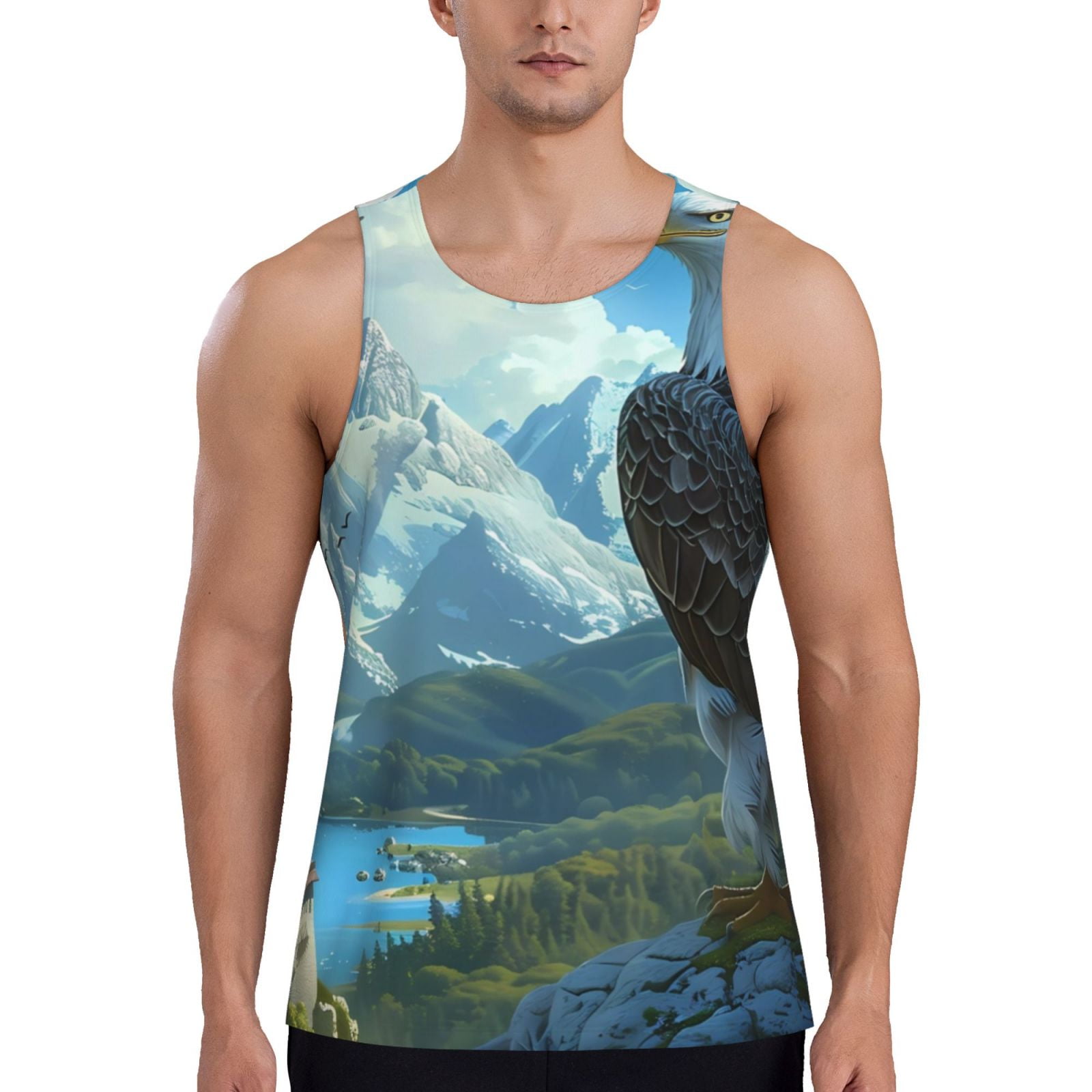 Zufioo Majestic Eagle Over Castle Print Men's Vest, Sleeveless Quick ...