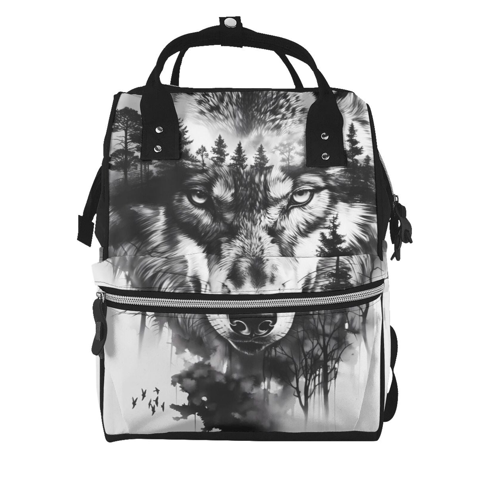 Zufioo Majestic Wolf Landscape Print Large capacity mommy bag, diaper ...