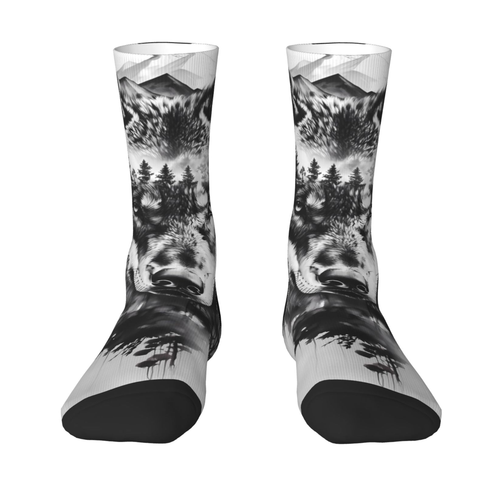 Zufioo Majestic Wolf Landscape Print Thigh High Socks,Knee High Socks ...