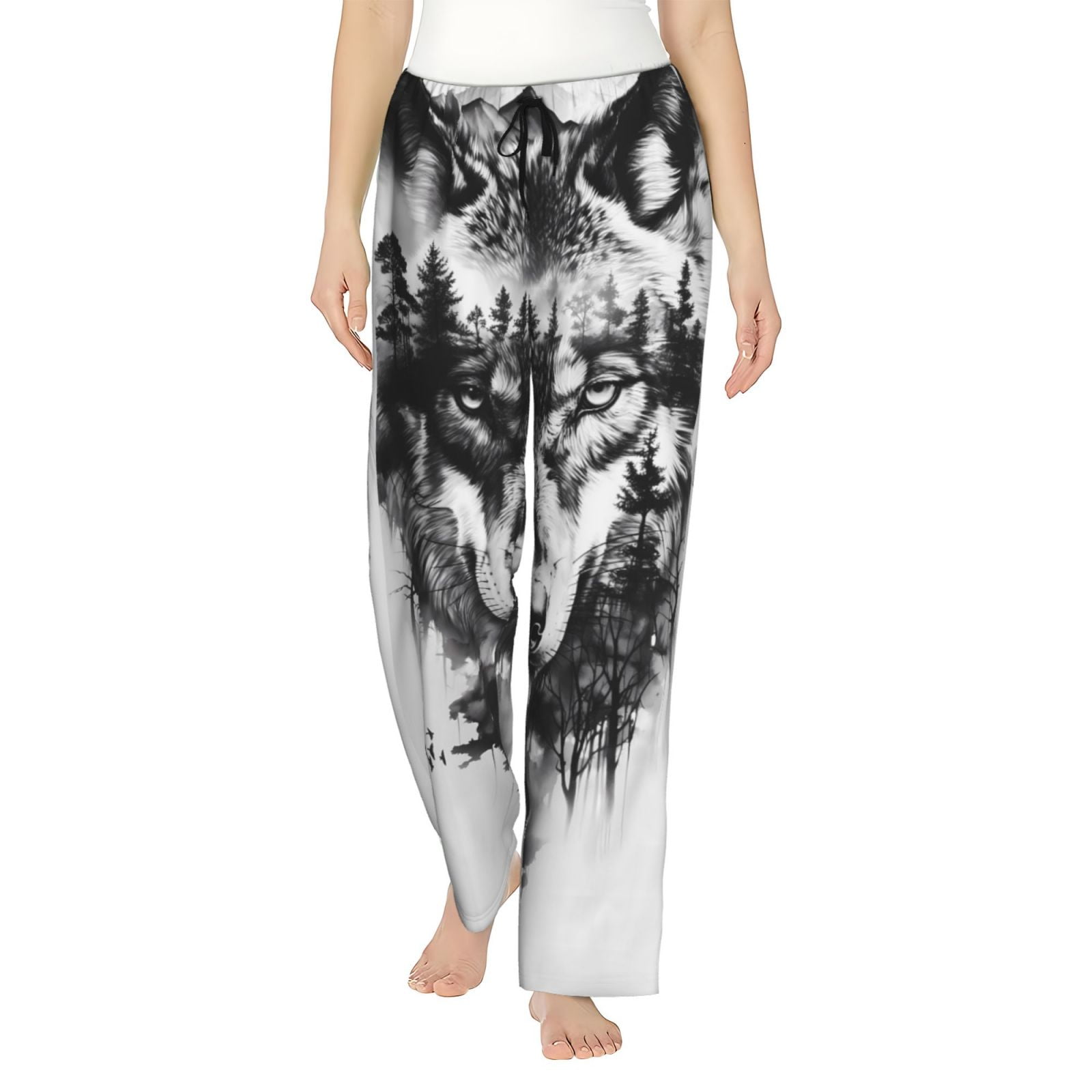 Zufioo Majestic Wolf Landscape Women Pajama Pants Drawstring Pajama ...