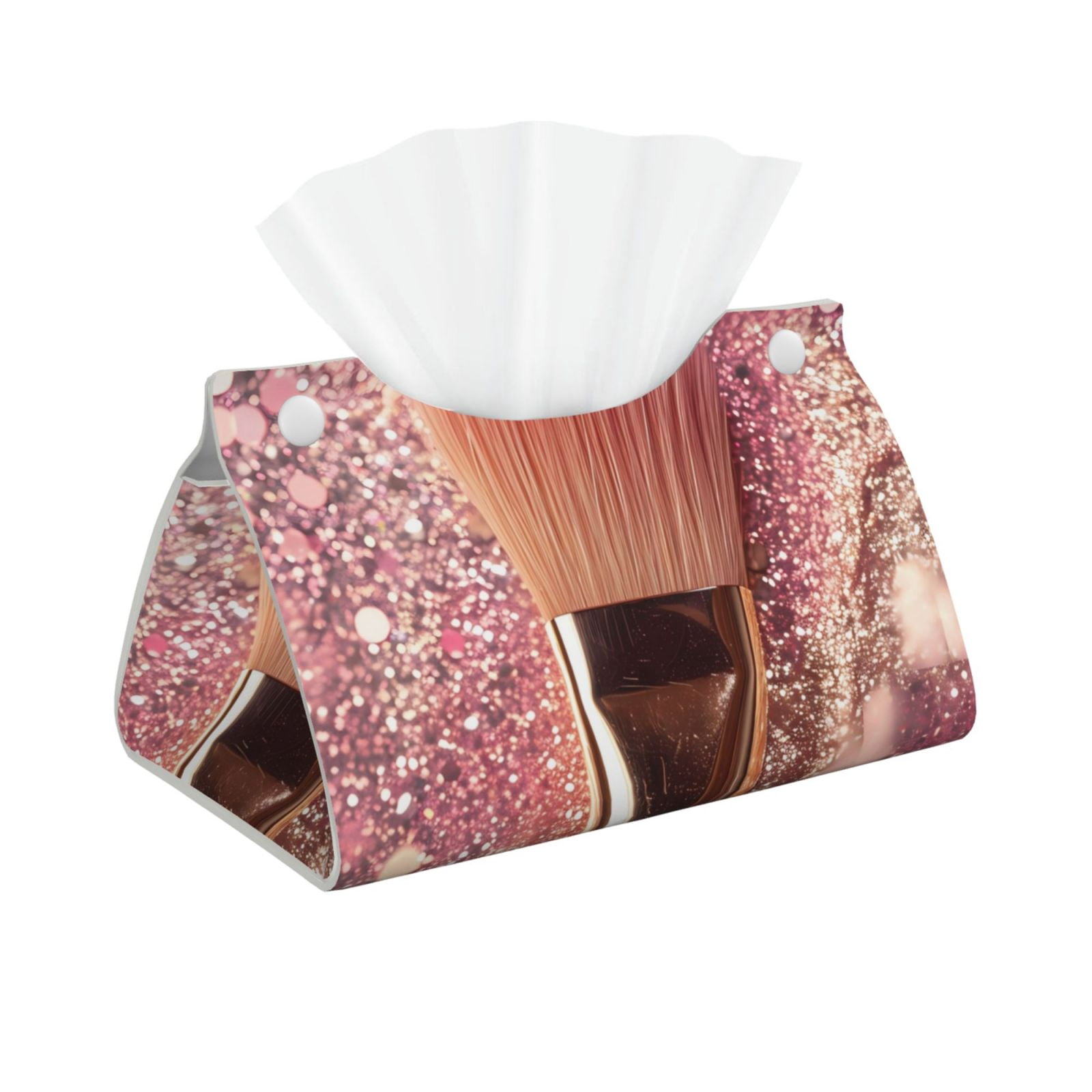 Zufioo Makeup Brush on Pink Glitter Print Long Leather Tissue Bag, PVC ...