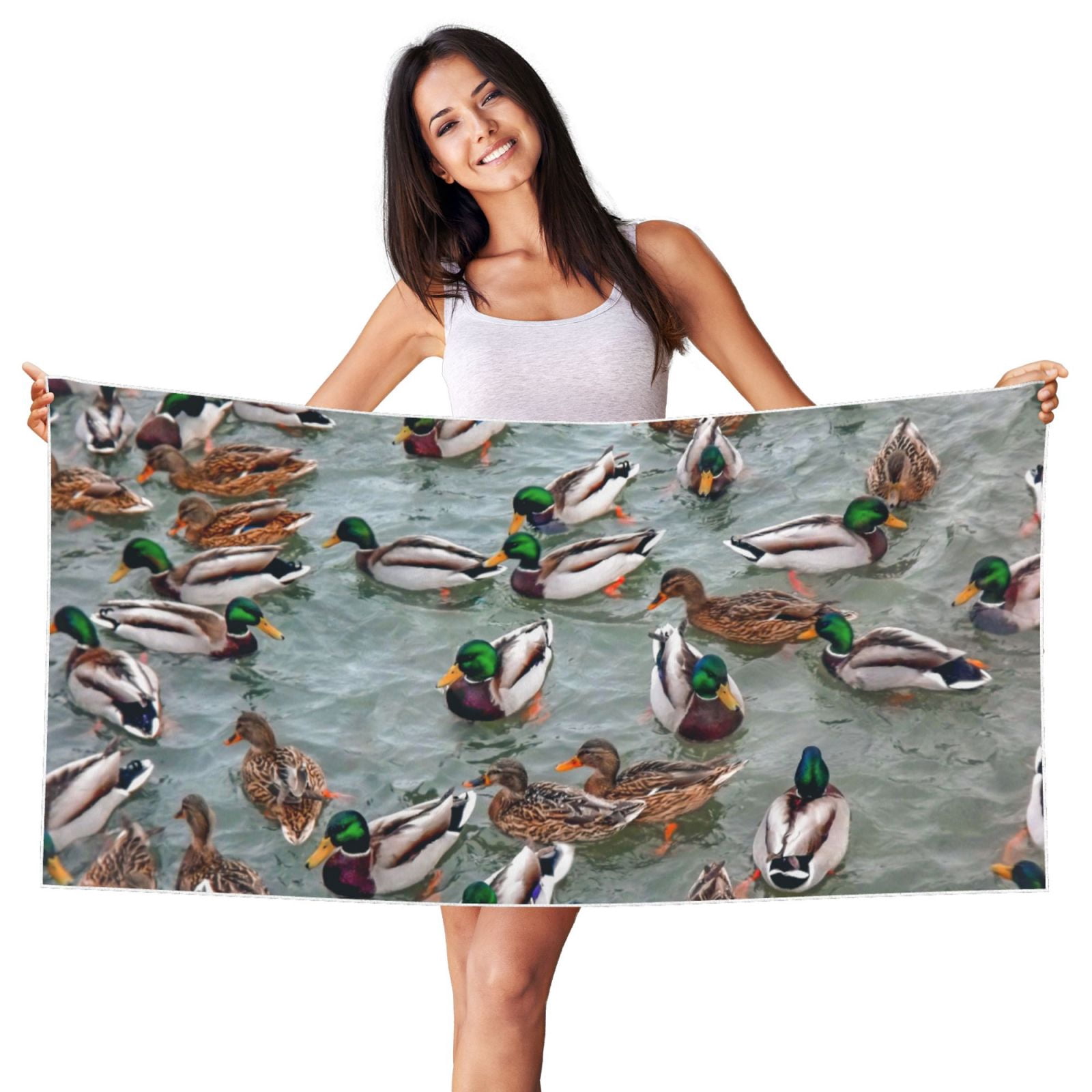 Zufioo Mallard Ducks Swimming Print Silver Fox Fleece Beach Towel 27 ...
