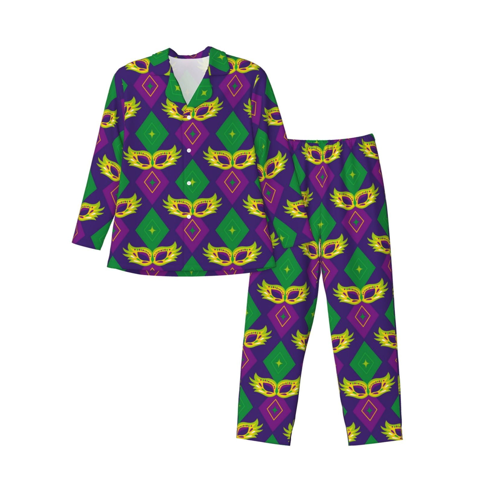 Zufioo Mardi Gras Carnival3 Mens Pajamas Set, Mens Long-Sleeved Pajama ...