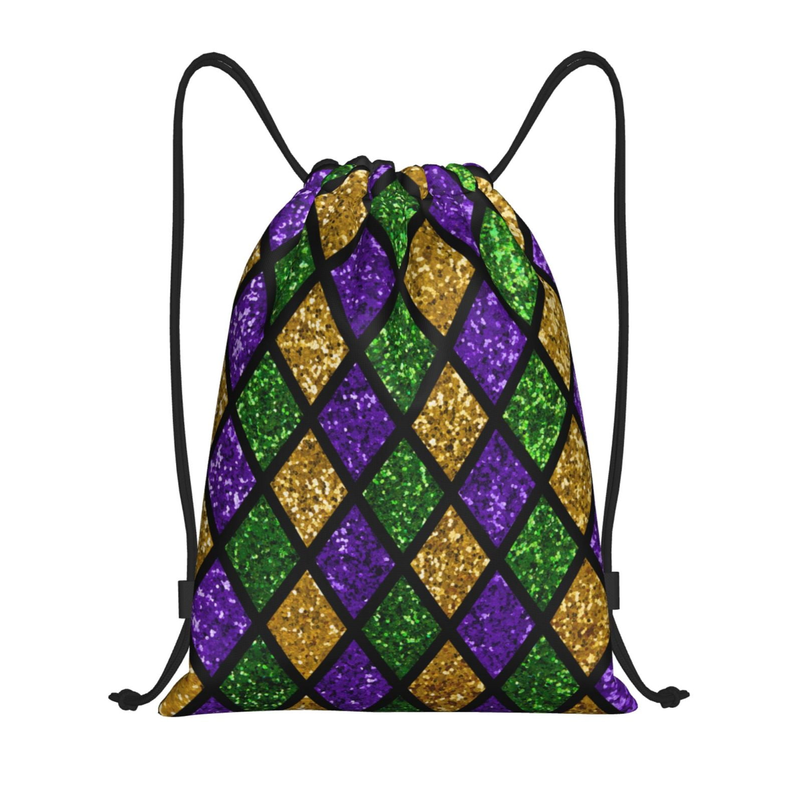 Zufioo Mardi Gras Shiny Green Purple Sports Cinch Sack Gym String Bags ...