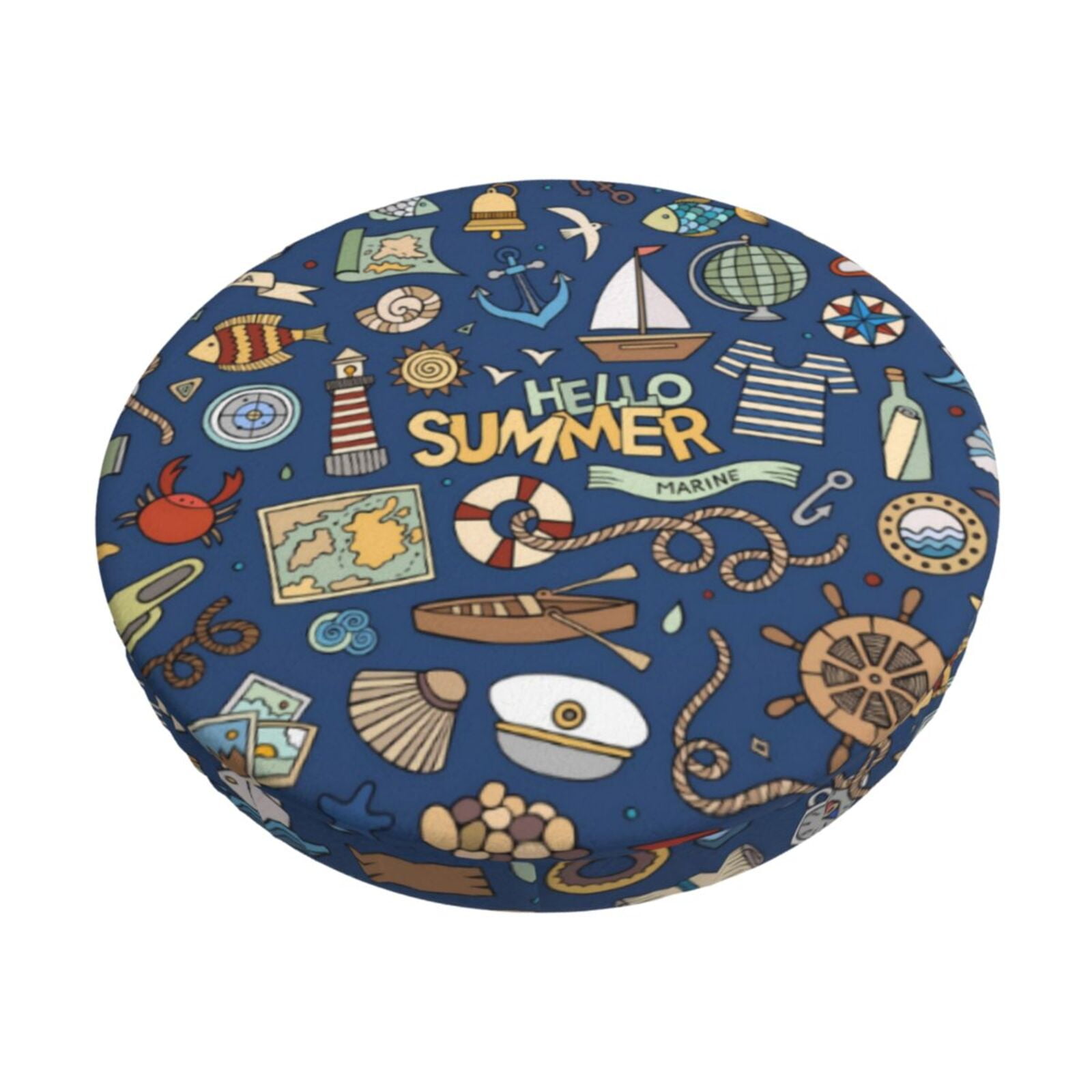 Zufioo Marine Nautical Print Round Bar Chair Cushion Cover, Elastic ...