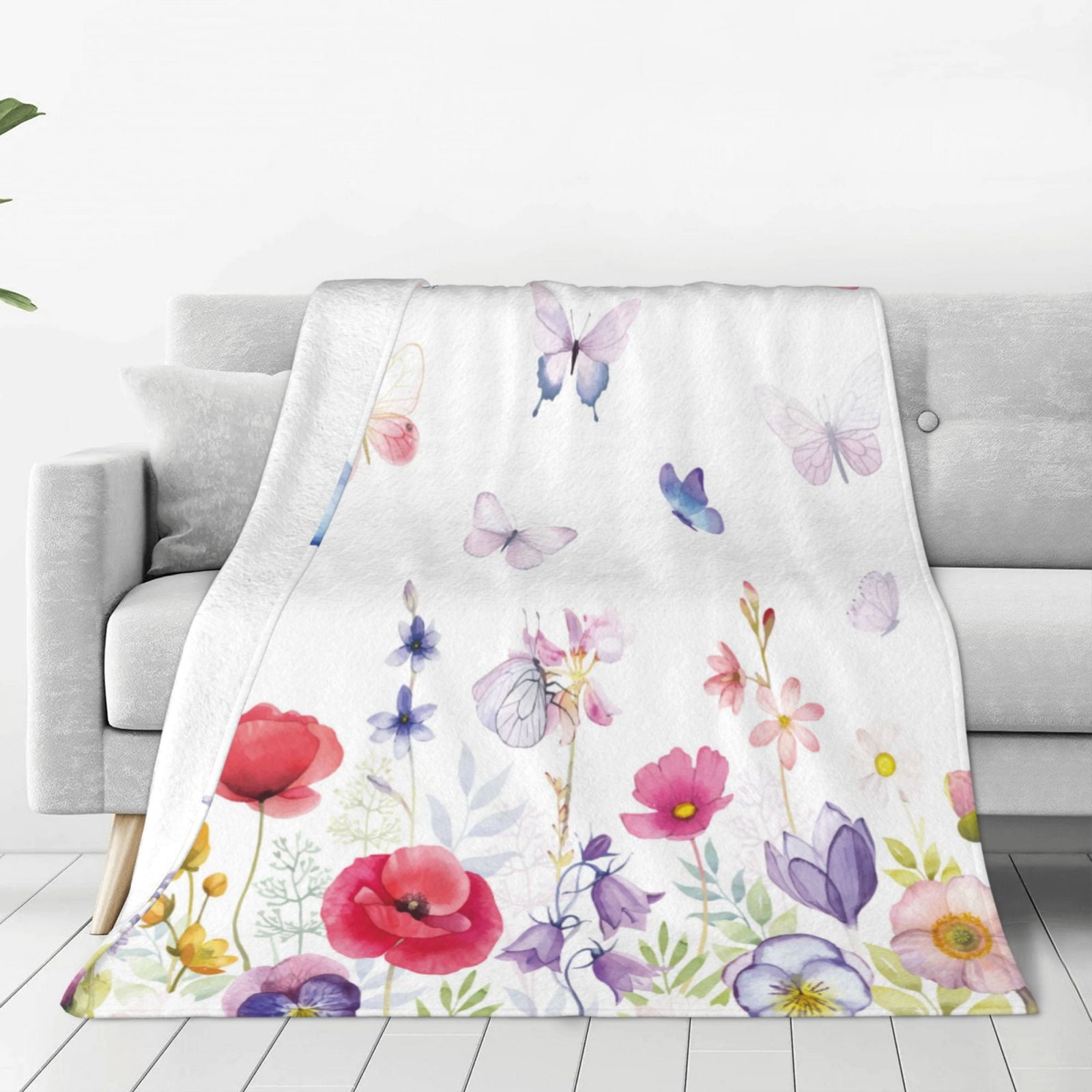 Zufioo Meadow flowers with butterfly Fleece Blanket Queen Size,Plush ...