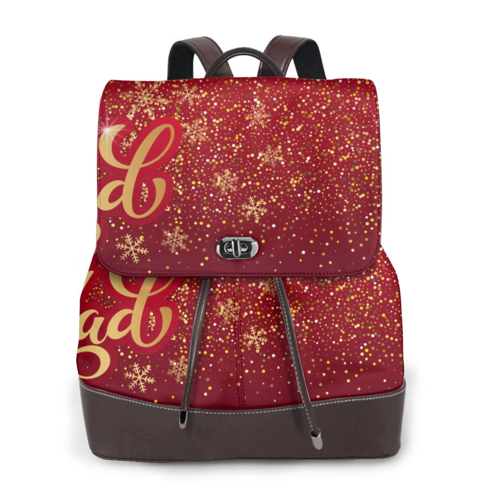 Zufioo Merry Christmas Print Women's Leather Backpack, Soft & Durable ...