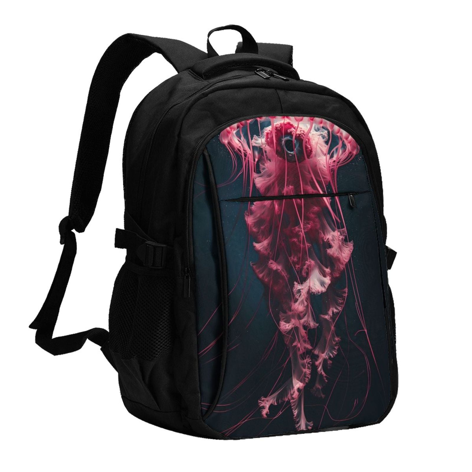 Zufioo Mesmerizing Pink Jellyfish Print USB Backpack, Multi-Pocket ...