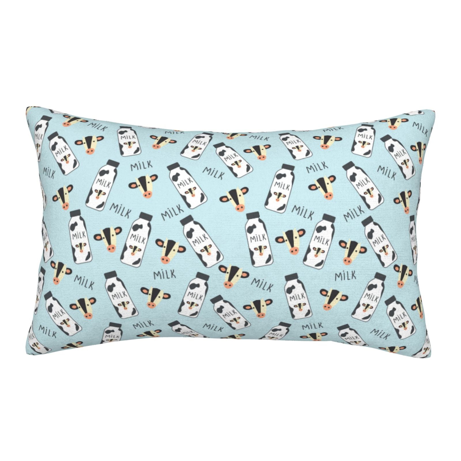 Zufioo Milk Bottles And Cow Head Print Double-sided Plush Pillow Cover ...