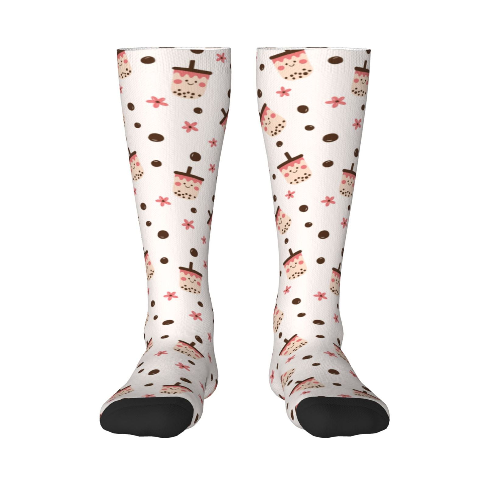 Zufioo Milk Tea Print Long High Thigh Socks Knee-High Warm Stocking ...