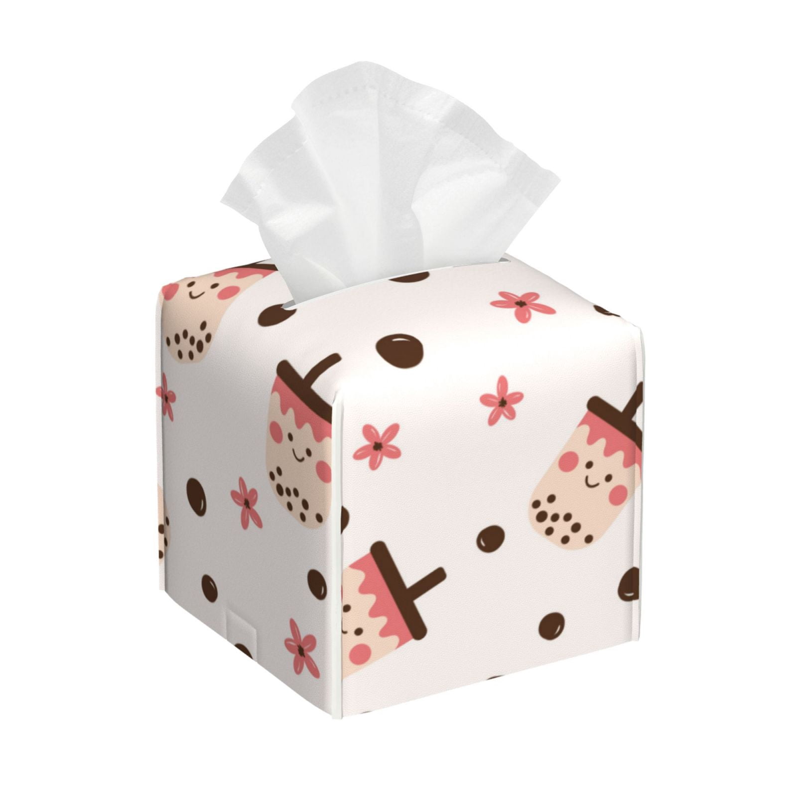 Zufioo Milk Tea Tissue Box Cover, Tissue Box Cover Holder Square PU ...