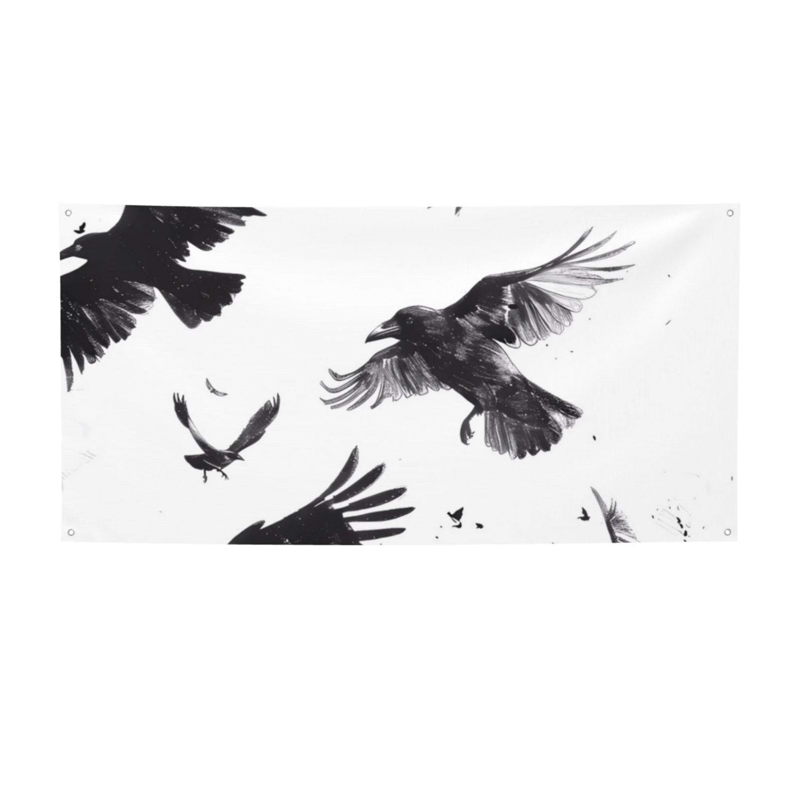 Zufioo Monochrome Flying Ravens Print Holiday Banners, Party Banners ...