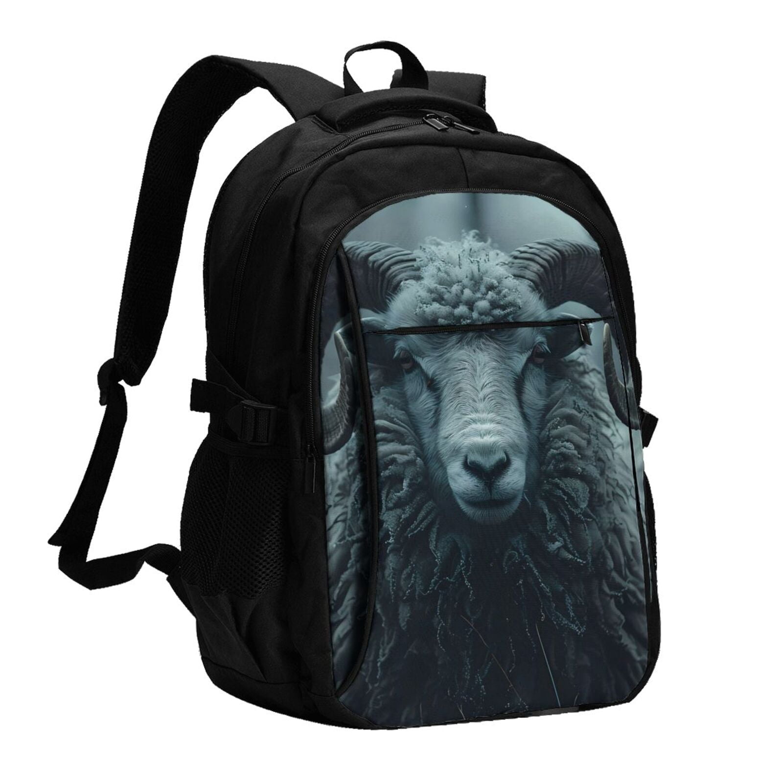 Zufioo Moody Ram Portrait Print USB Backpack, Multi-Pocket Design ...