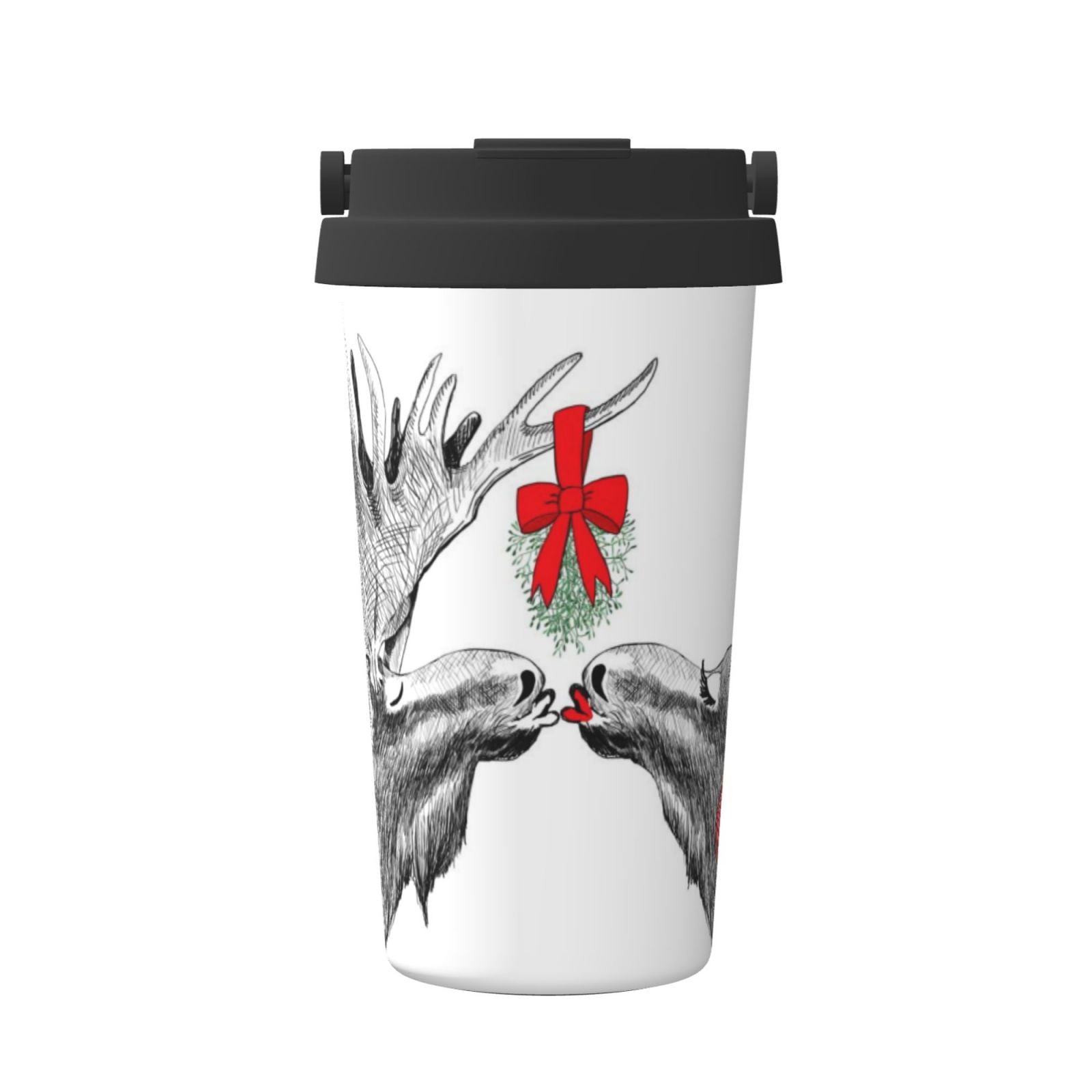Zufioo Moose Kissing Under Mistletoe Print Portable Insulated Coffee ...