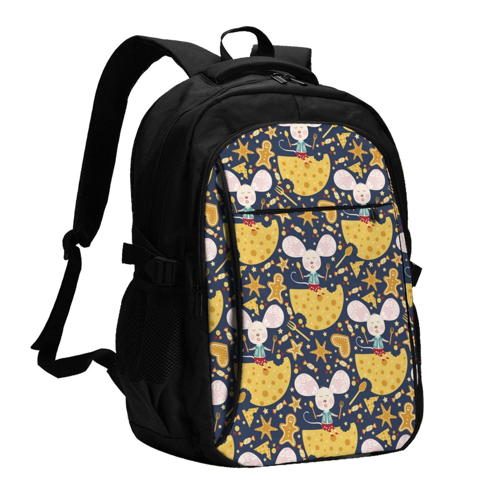 Zufioo Mouse Cheese Print USB Backpack, Multi-Pocket Design Ergonomic ...