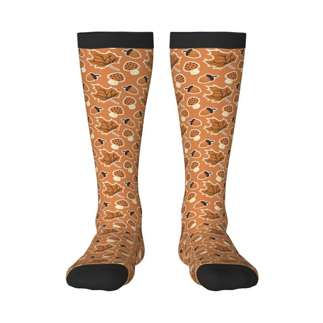 Zufioo Mushroom maple nuts Print Long High Thigh Socks Knee-High Warm ...