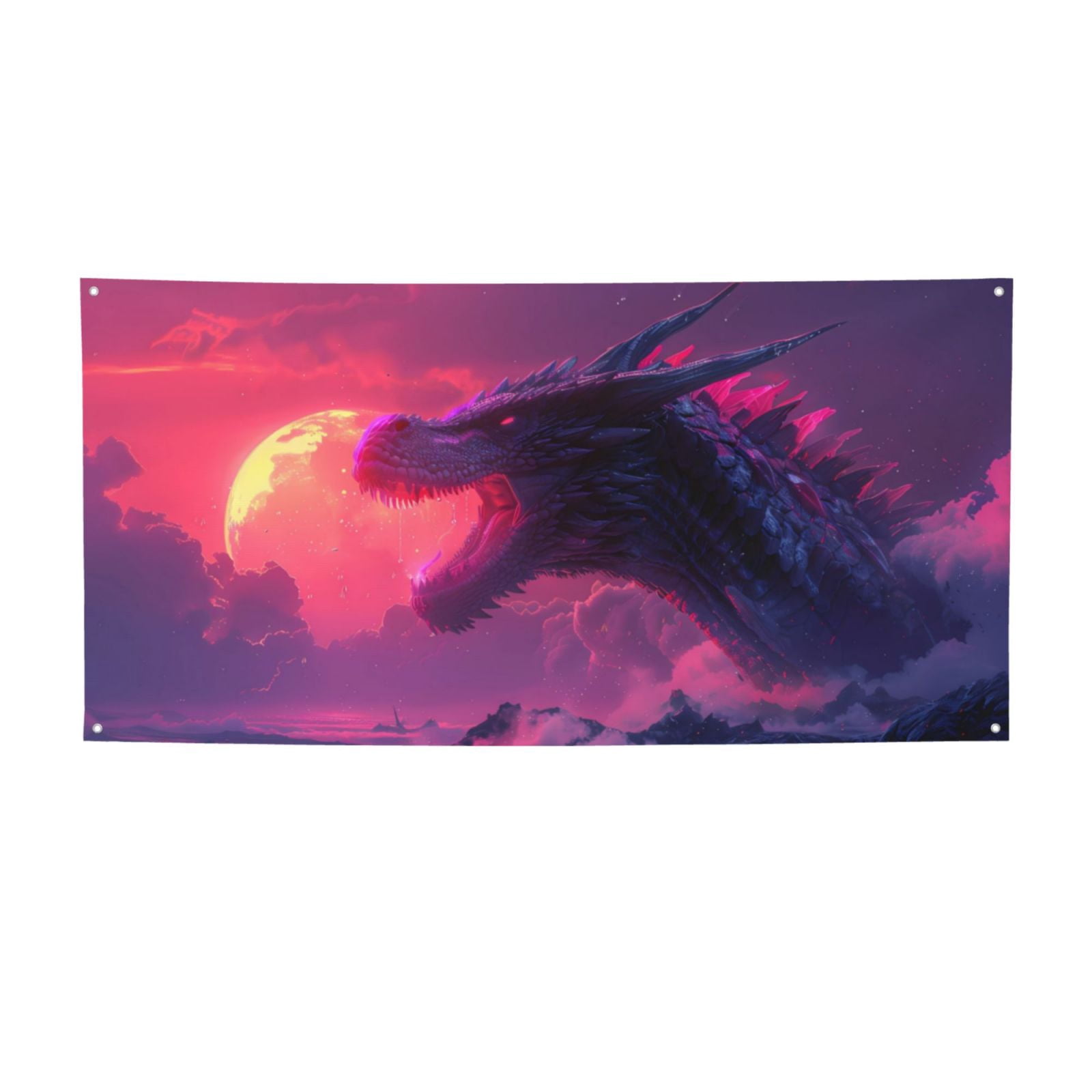 Zufioo Mystical Dragon Under Moon Print Holiday Banners, Party Banners ...