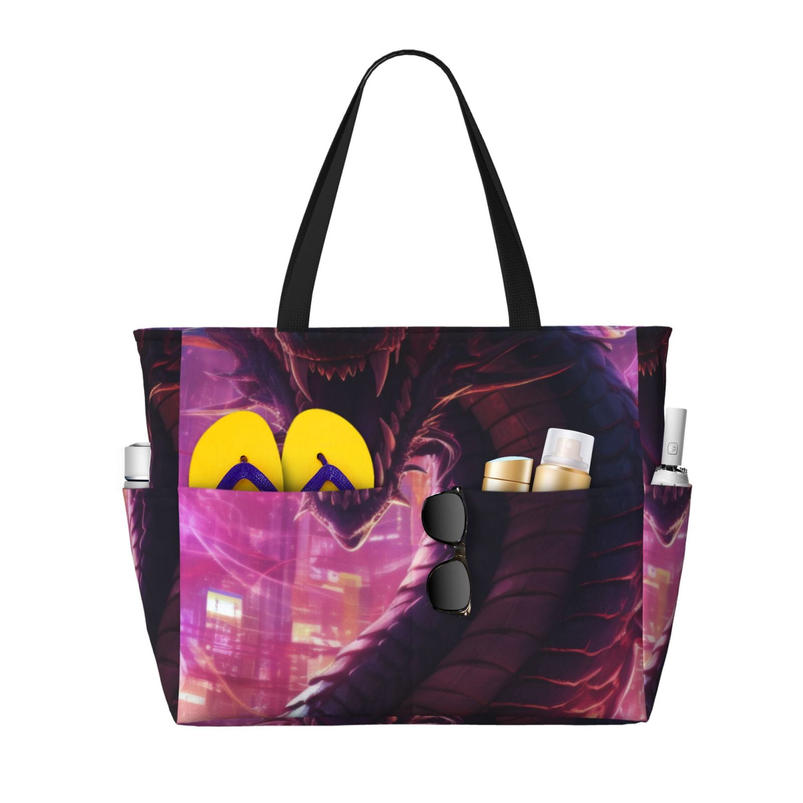 Zufioo Neon Futuristic Dragon Print Large Capacity Beach Travel Bag ...