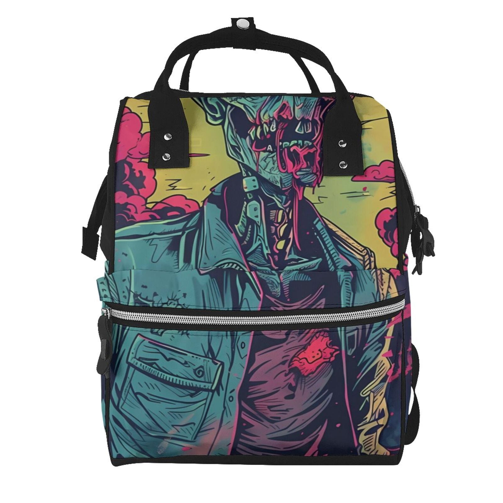 Zufioo Neon Zombie Skull Print Large capacity mommy bag, diaper bag ...