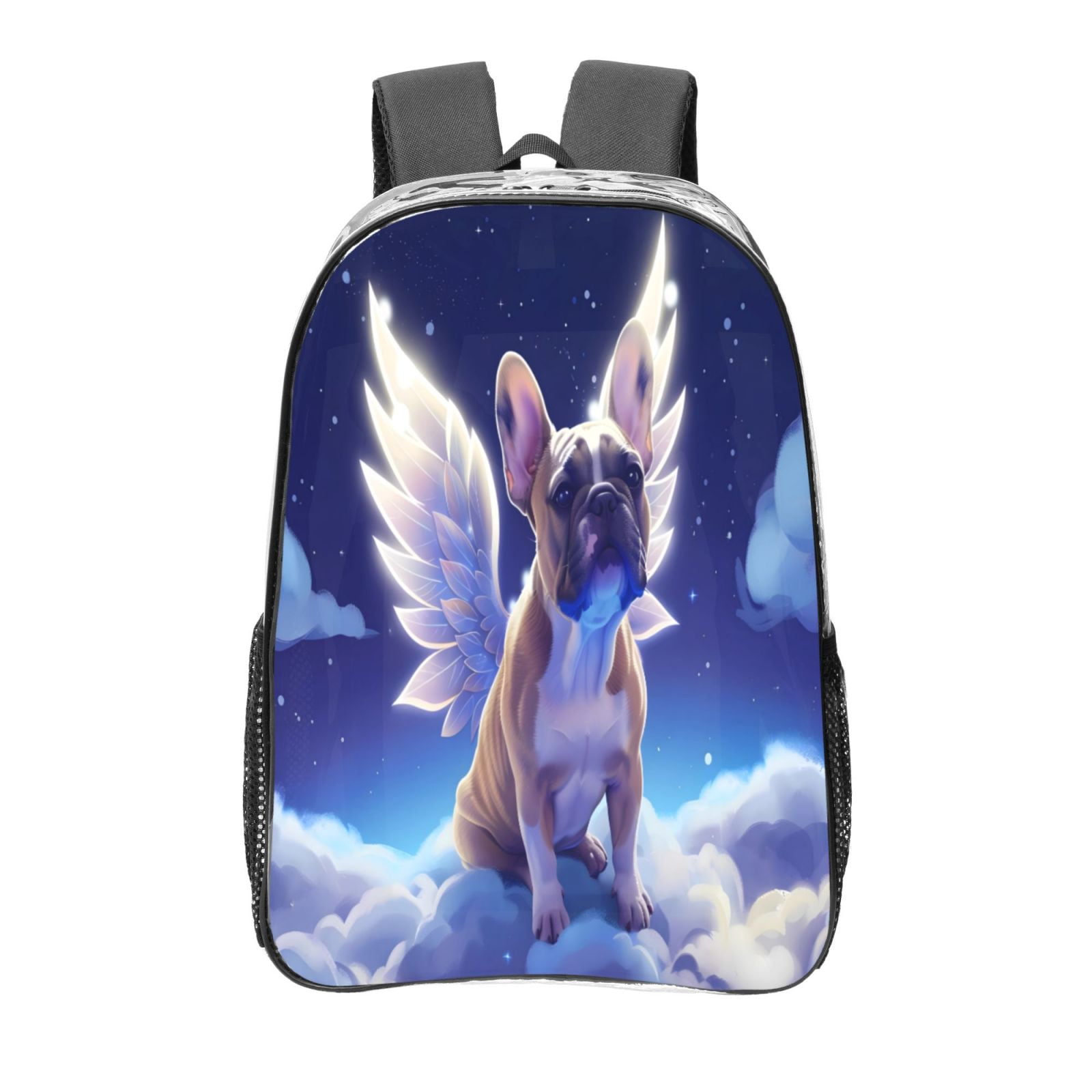 Zufioo Night Sky Winged French Bulldog Print Transparent Backpack, 16 ...