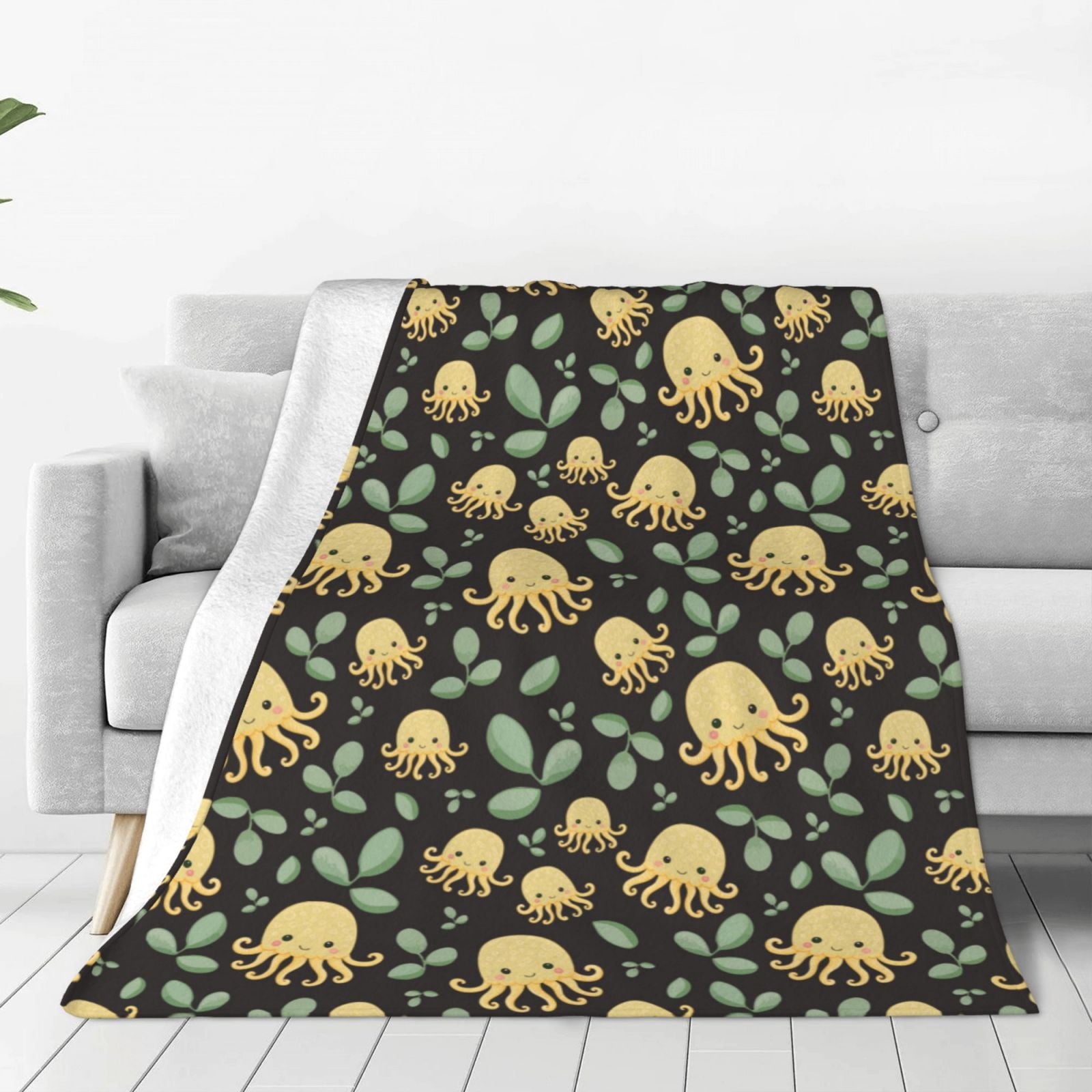 Zufioo Octopuses And Leaves Fleece Blanket Queen Size,Plush Bed Blanket ...