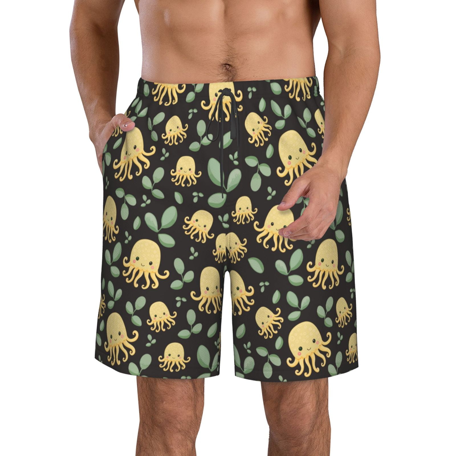 Zufioo Octopuses And Leaves for Men's Casual Beach Shorts, Sports ...