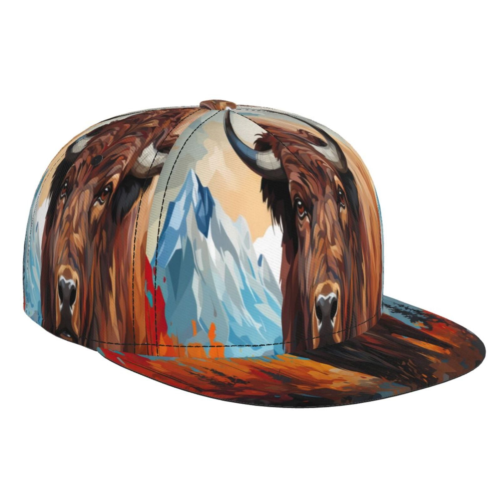 Zufioo Oil Painting Style Iceberg Yak Print Flat Brim Baseball Cap, Sun ...