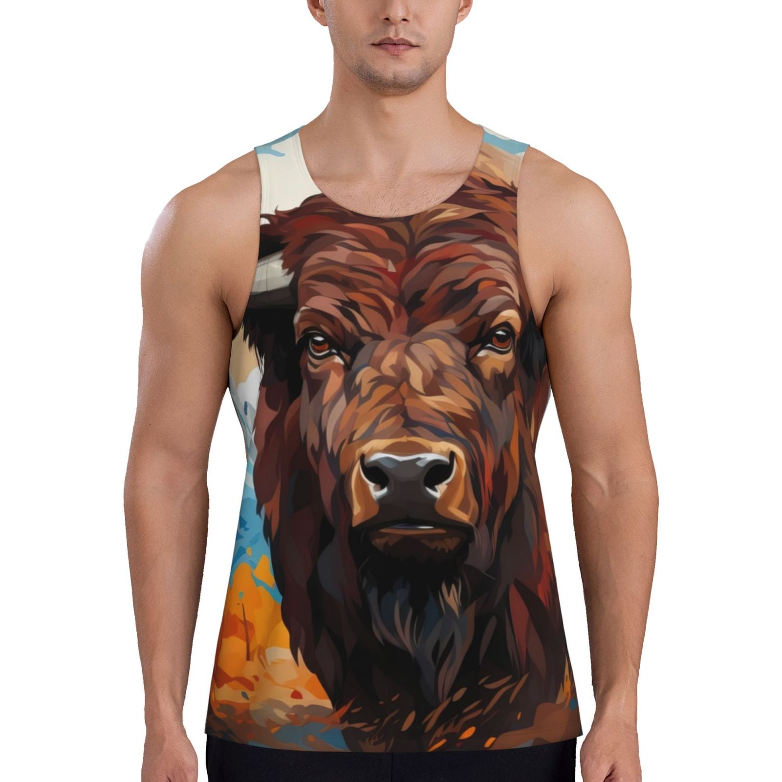 Zufioo Oil Painting Style Iceberg Yak Print Men's Vest, Sleeveless ...
