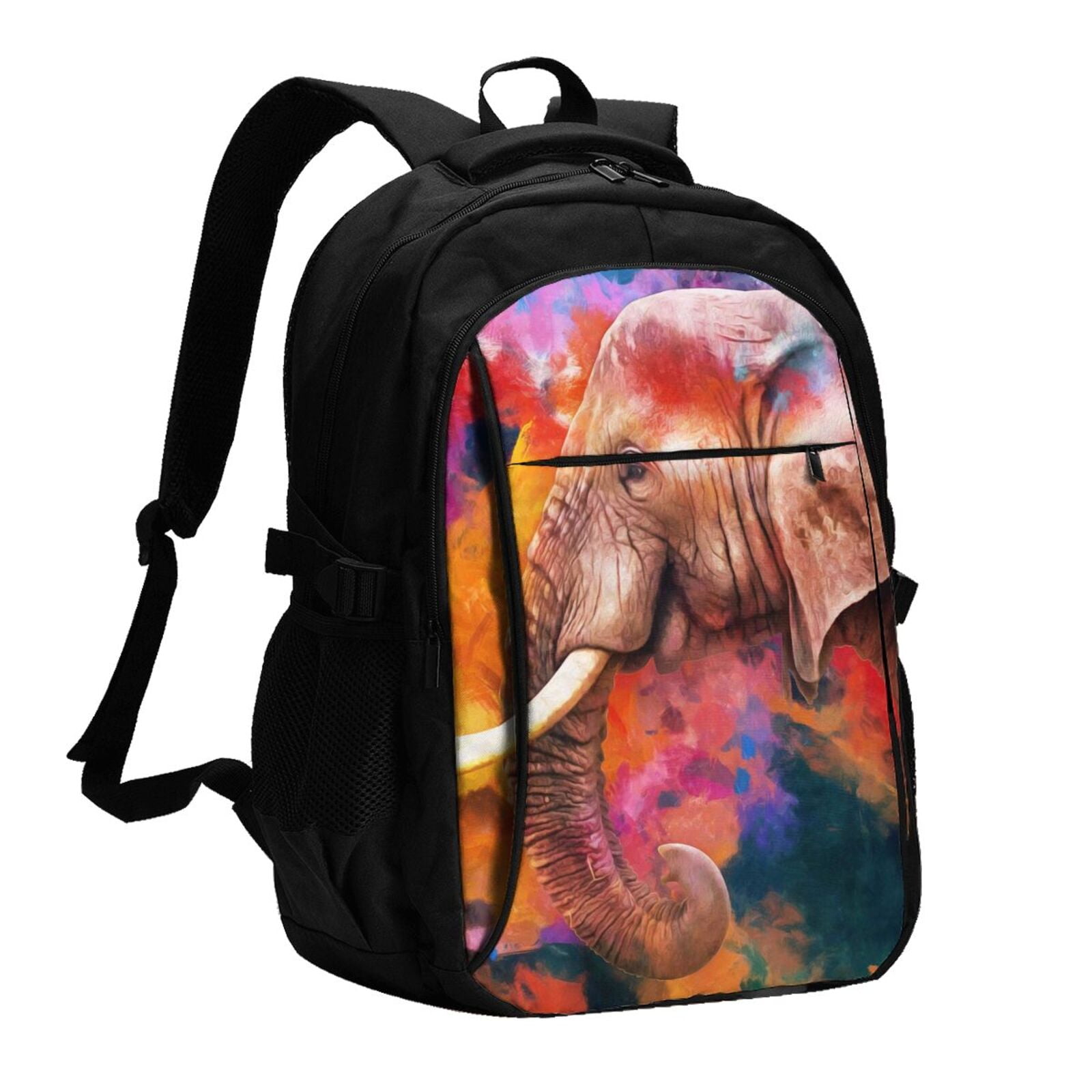 Zufioo Oil Paintings of Elephants Print USB Backpack, Multi-Pocket ...