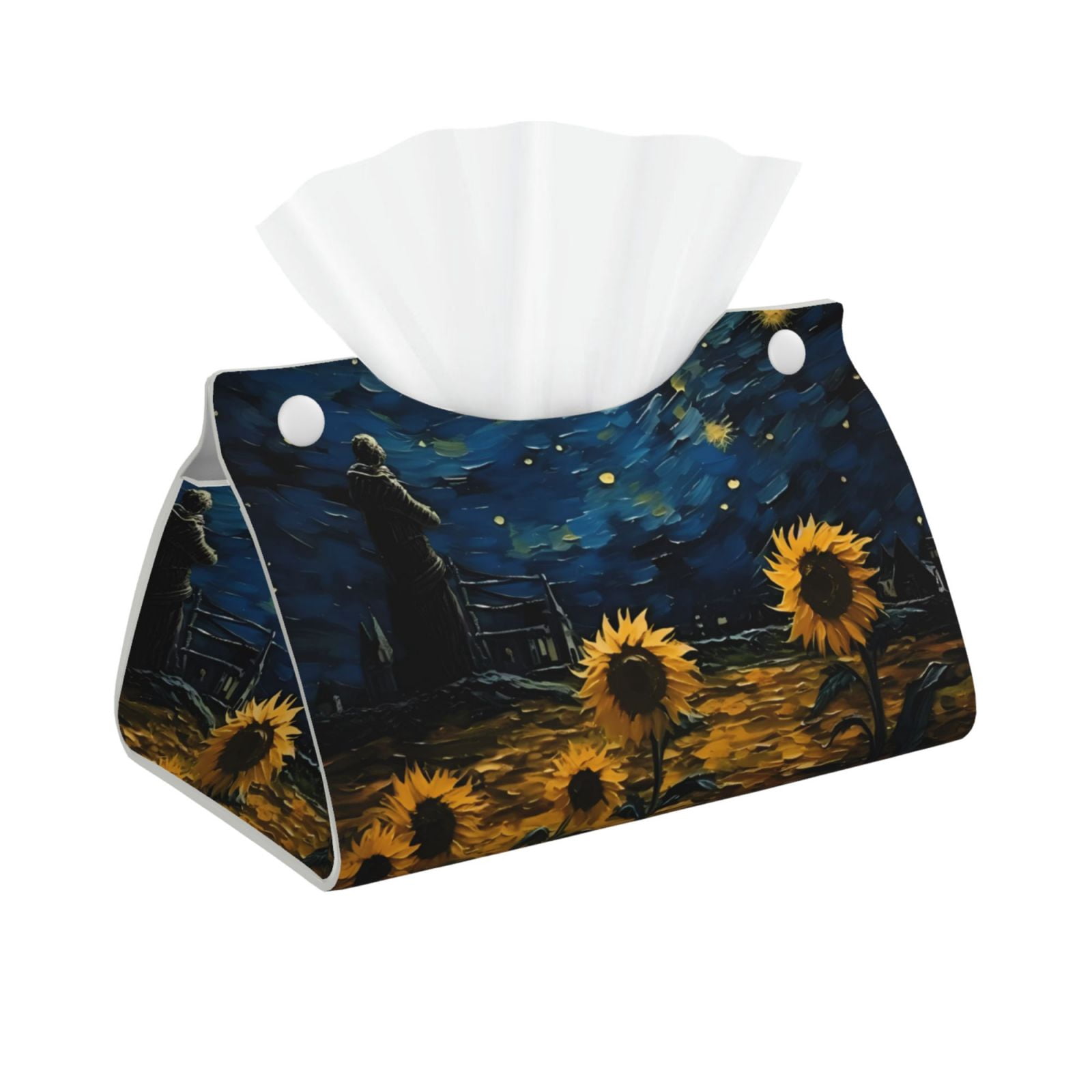Zufioo Oil Starry Sky Sunflower Print Long Leather Tissue Bag, PVC ...