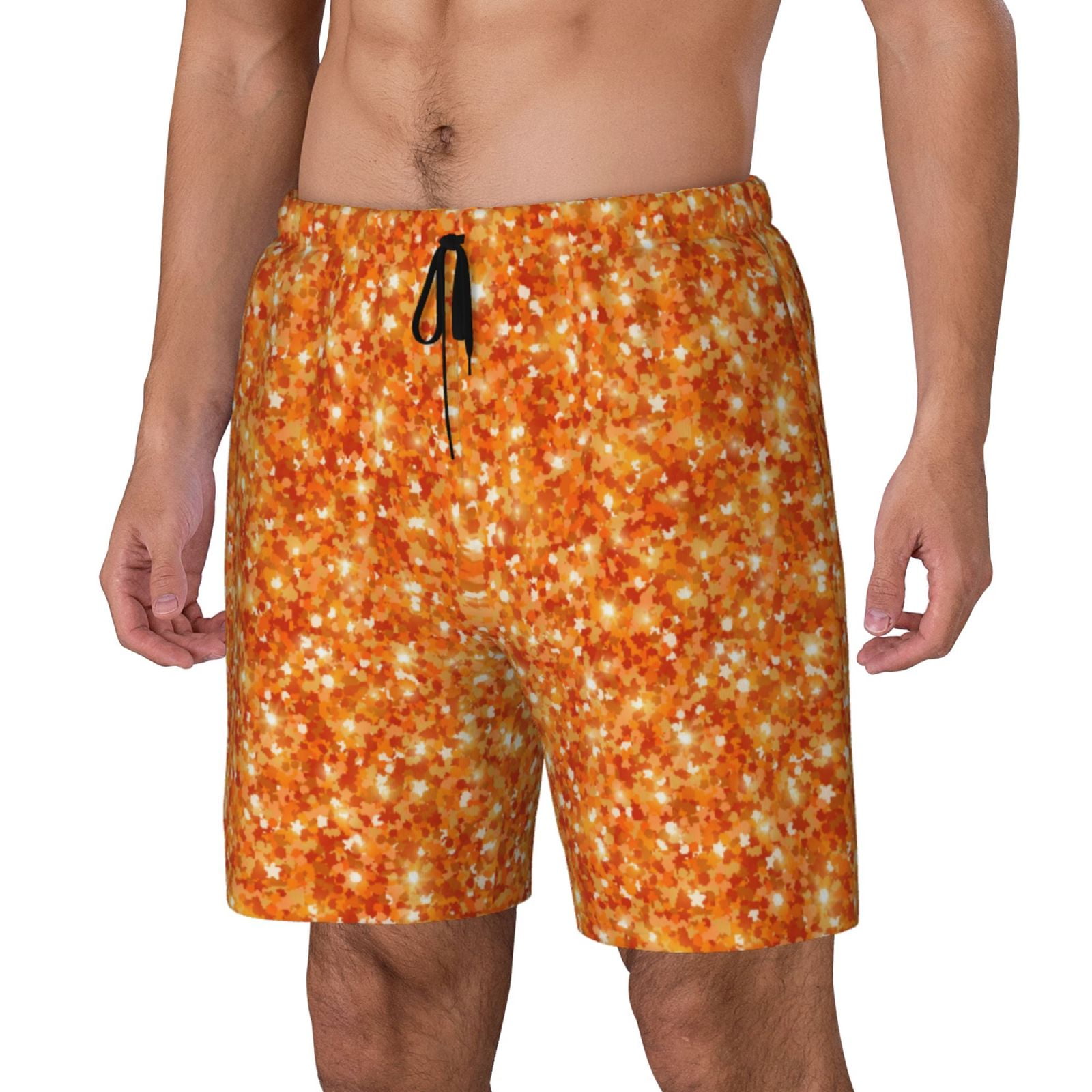 Zufioo Orange Glitter Mens Swimsuit Trunks with Compression Liner,Quick ...