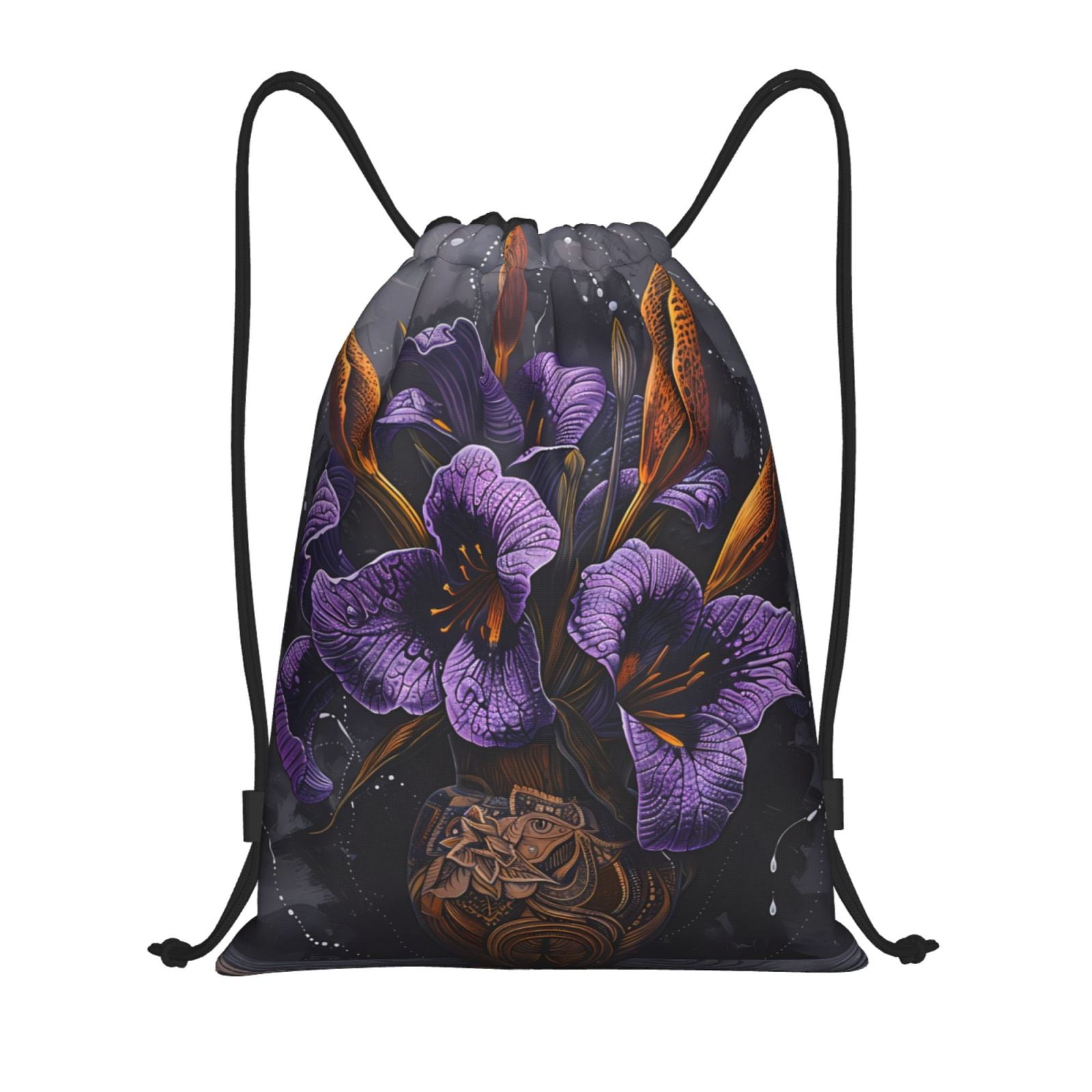 Zufioo Ornate Purple Floral Vase Sports Cinch Sack Gym String Bags ...